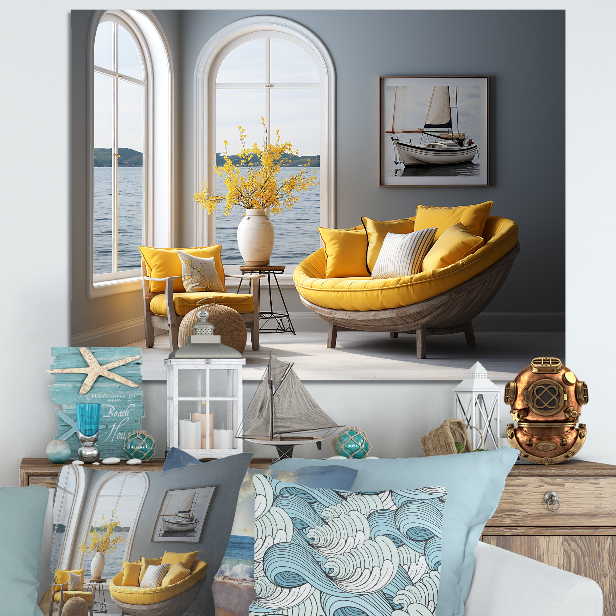Design Art Coastal Windows Horizon I - Beach & Ocean Wall Art Living ...