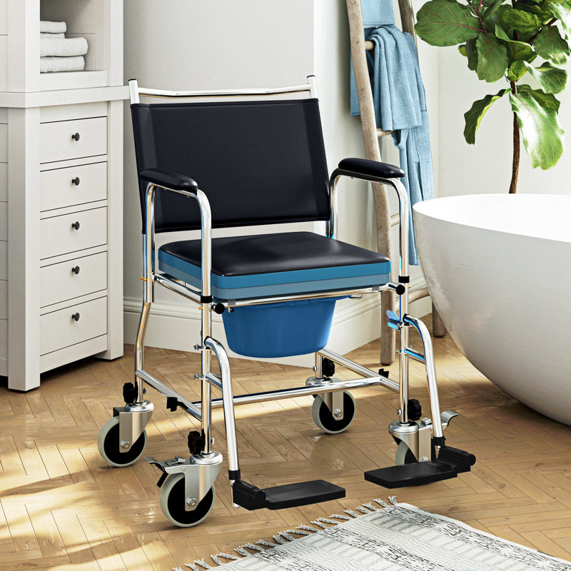 HomCom Rolling Shower Chair With Wheels, Bedside Commode Wheelchair ...