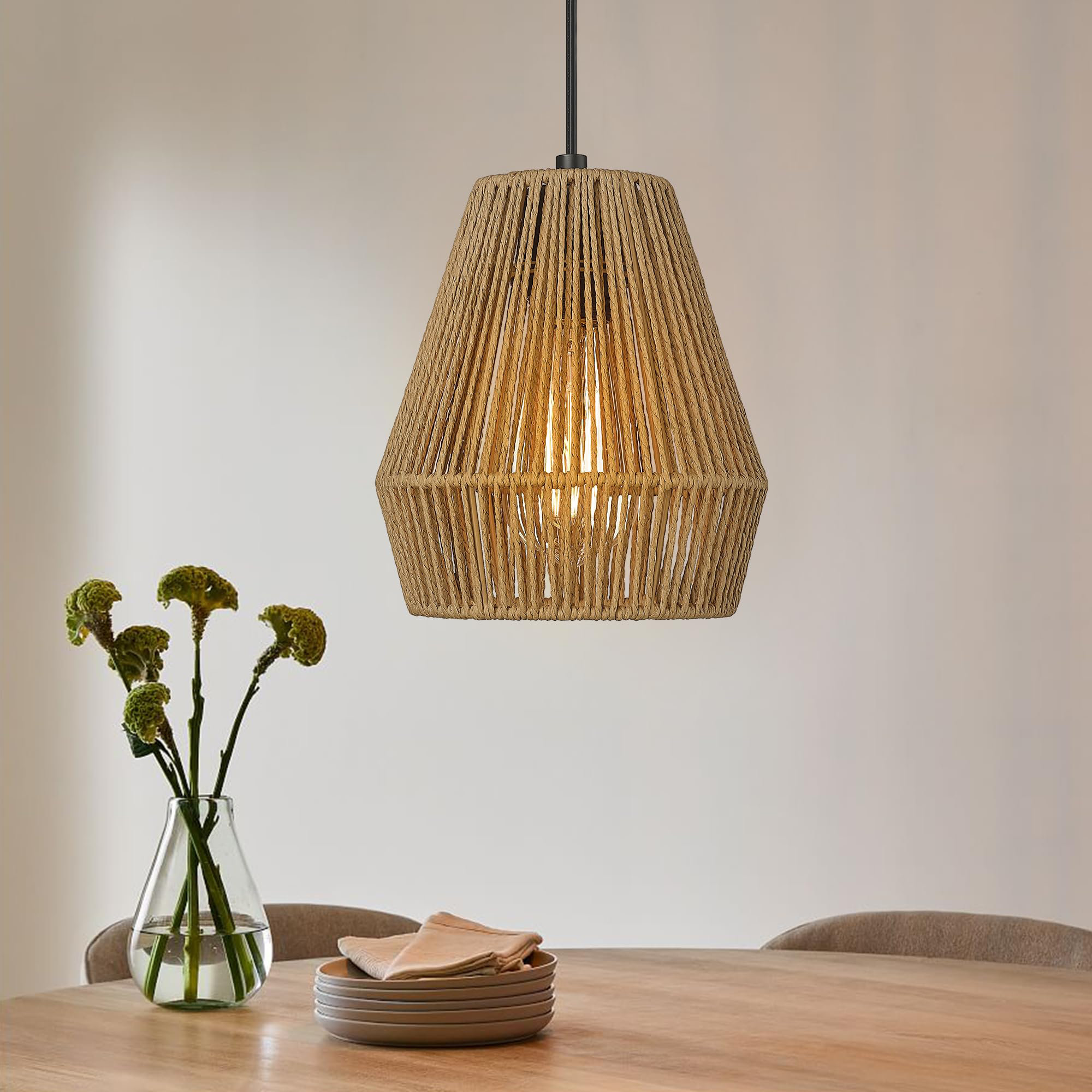 Bay Isle Home™ Woven Pendant Lights, 7” Rustic Rattan Hanging Lamp ...