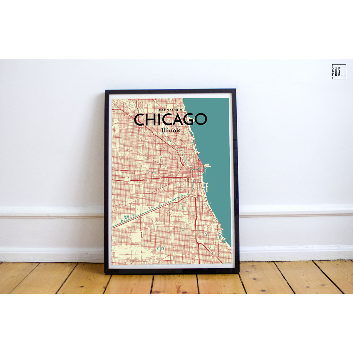 OurPoster.com 'Chicago City Map' Graphic Art Print Poster in Tricolor ...