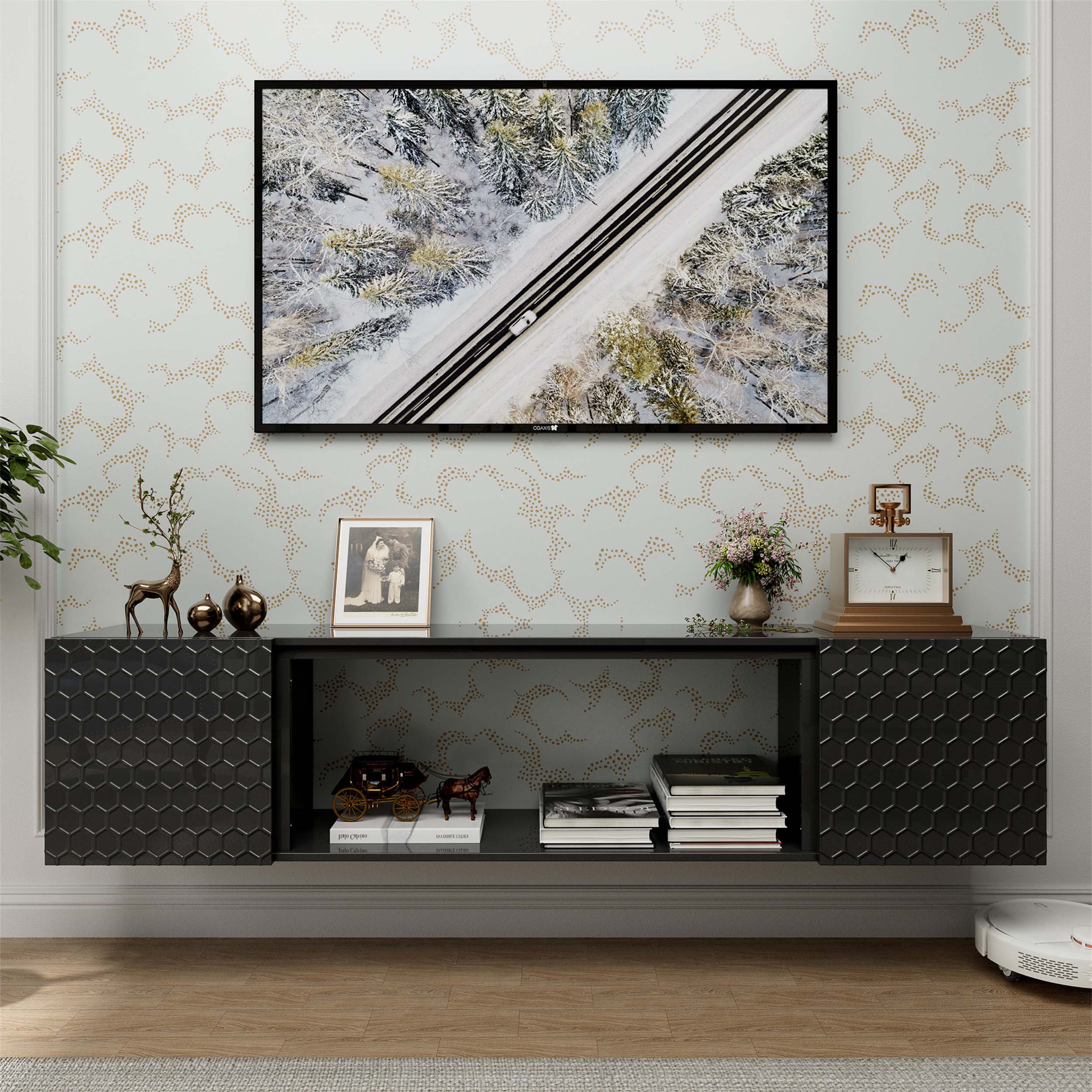 Ebern Designs Floating TV Wall Mount Stand for Large TVs - Sturdy ...