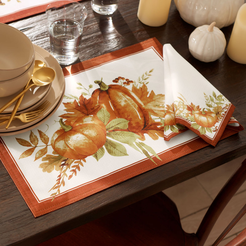 August Grove® Slayton Autumn Pumpkin Grove 4 Piece Placemat Set ...