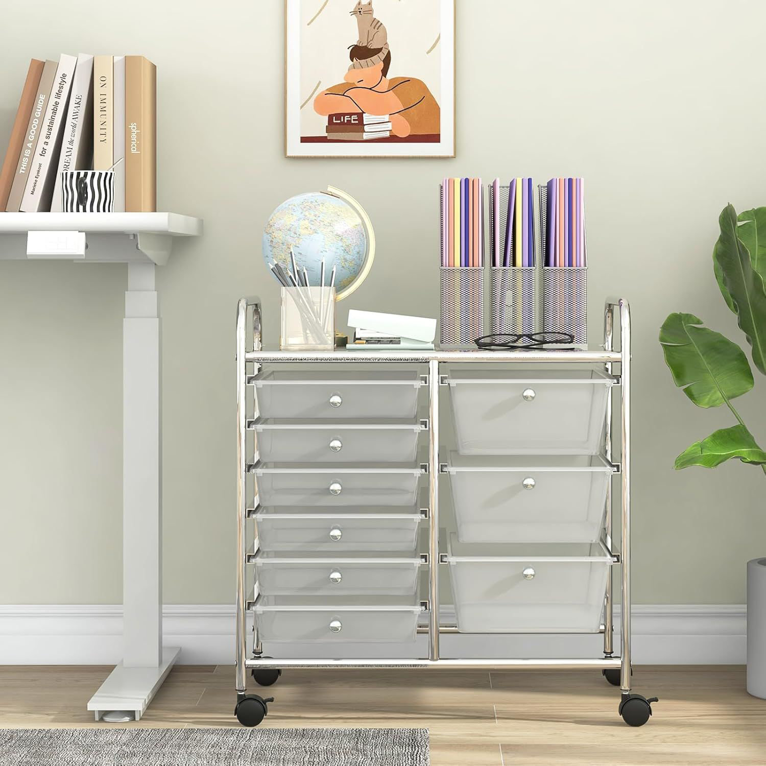 Silodo 9 Drawer Rolling Organizer Cart Tools Scrapbooking Paper Office ...