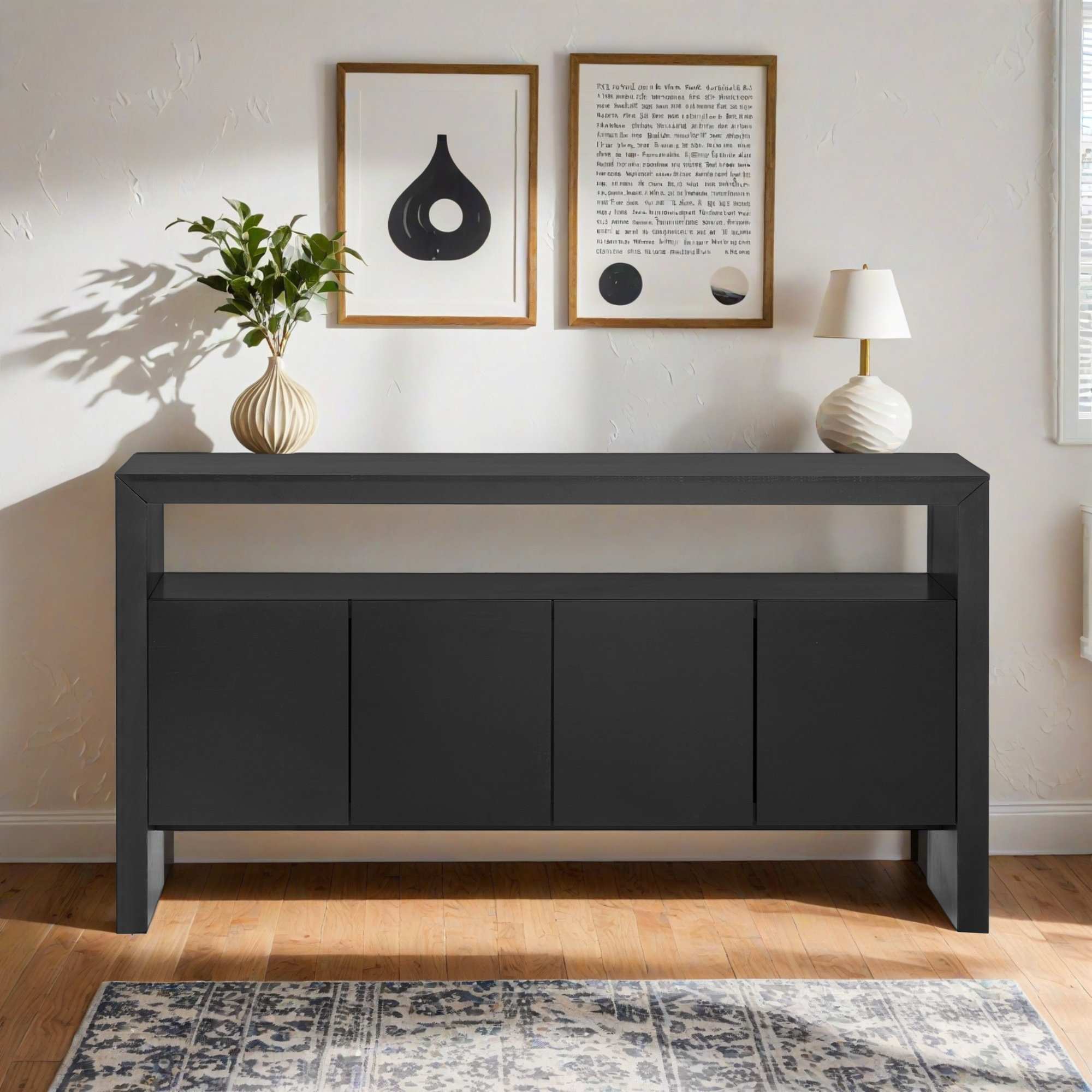 Ebern Designs 60" Modern Sideboard With 4 Doors & Open Shelf - Wayfair ...