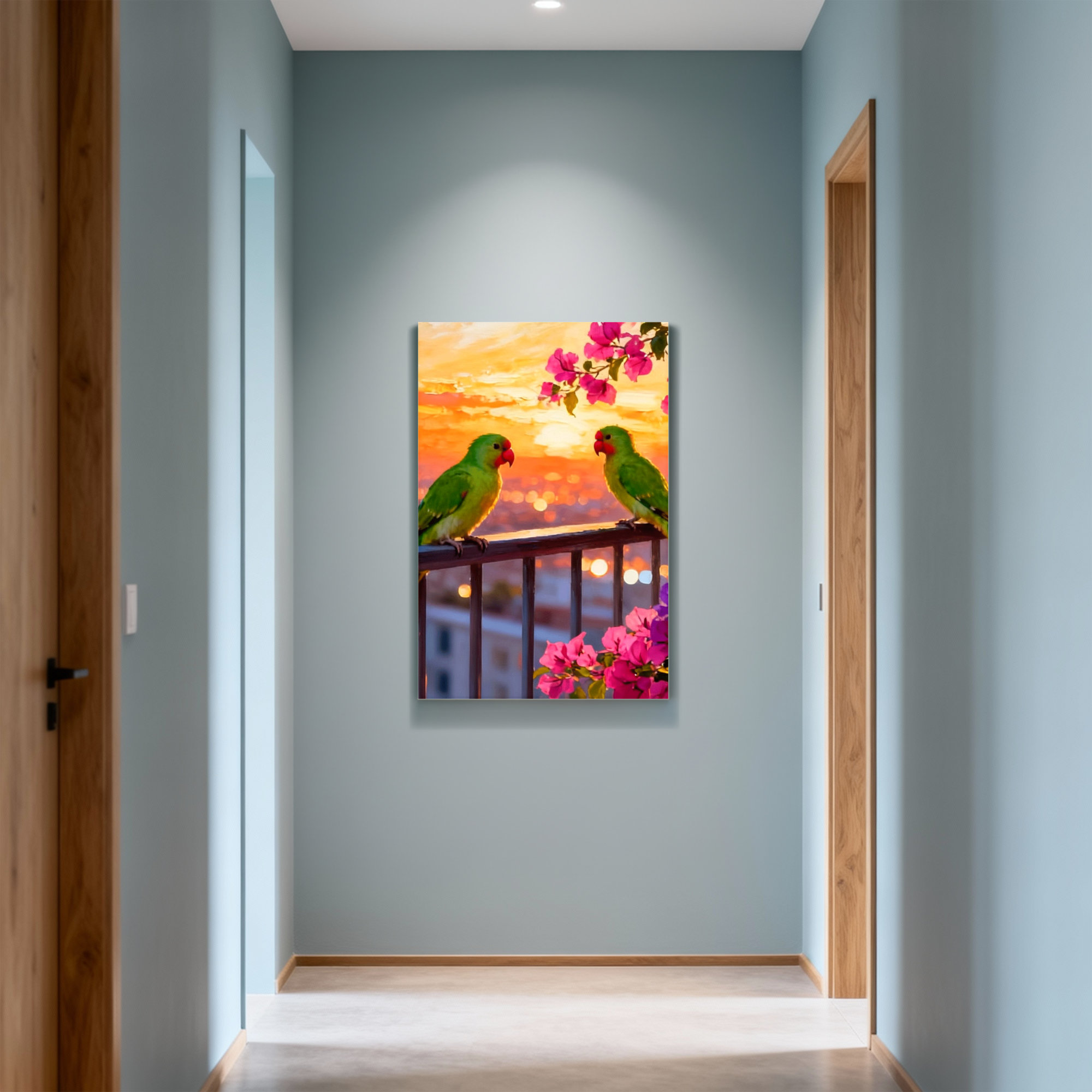 Red Barrel Studio® Animals Parrots On Balcony Sunset Flowers | Wayfair