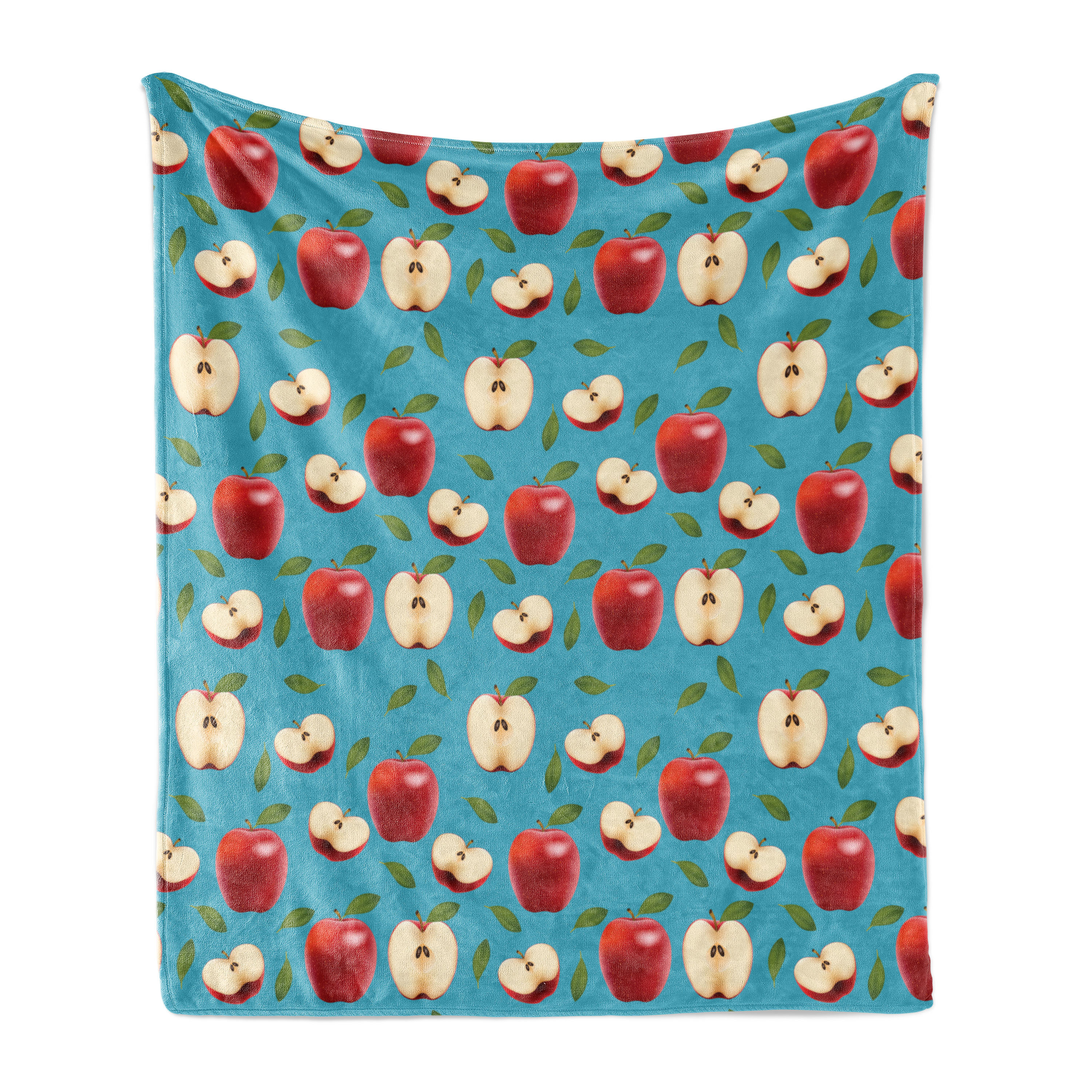 Ambesonne Fruits Fleece Throw Blanket Red Delicious Apples Motif Cream ...