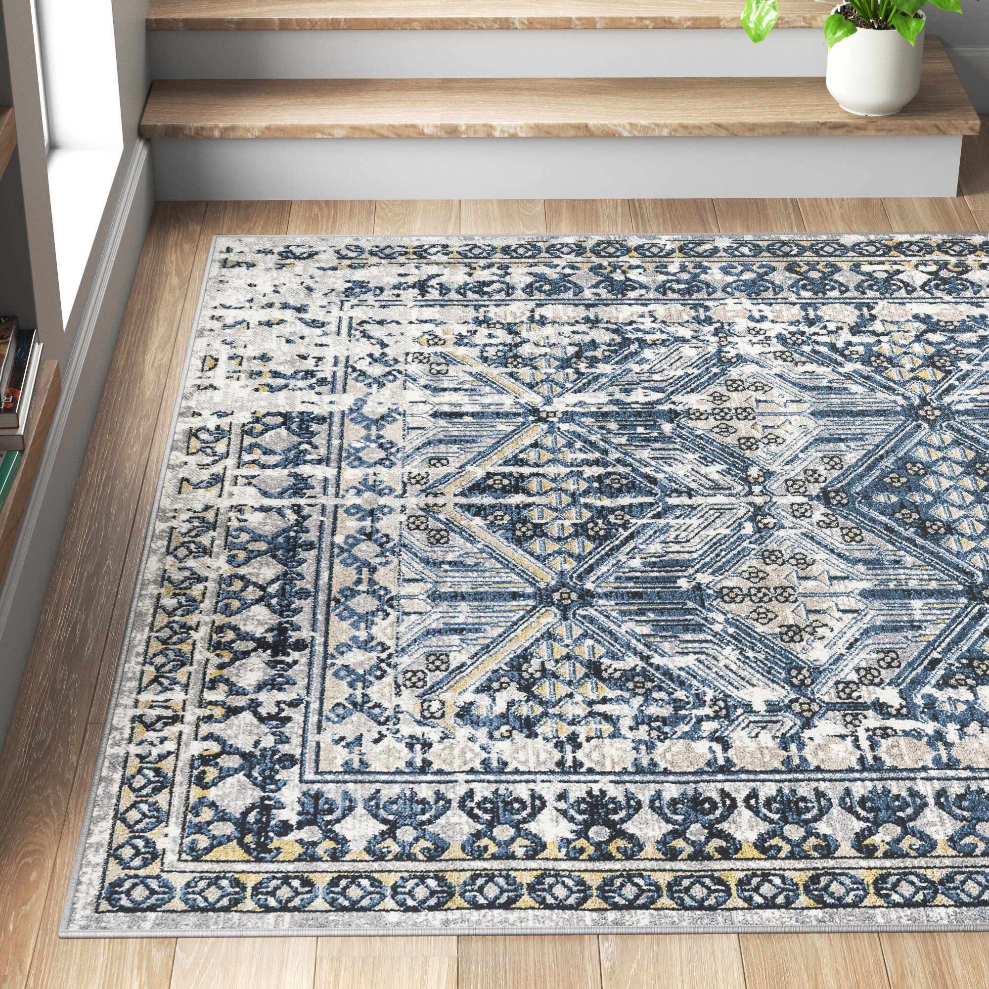 Langley Street® Gruver Machine Washable Oriental Area Rug in Blue/ Gray ...