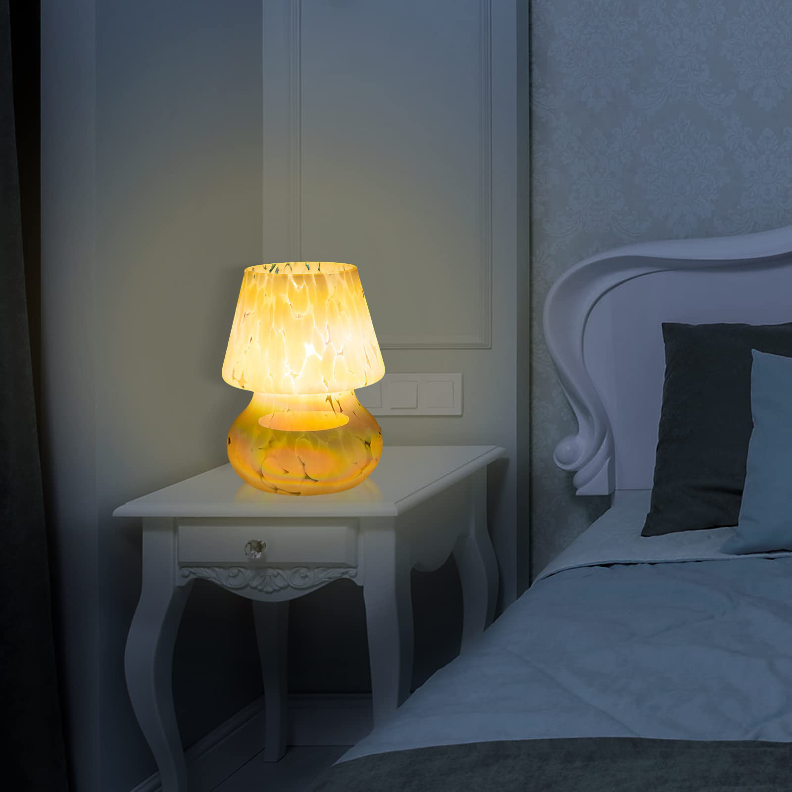 Wrought Studio Mushroom Bedside Table Lamp,Glass Led Bedside Night ...