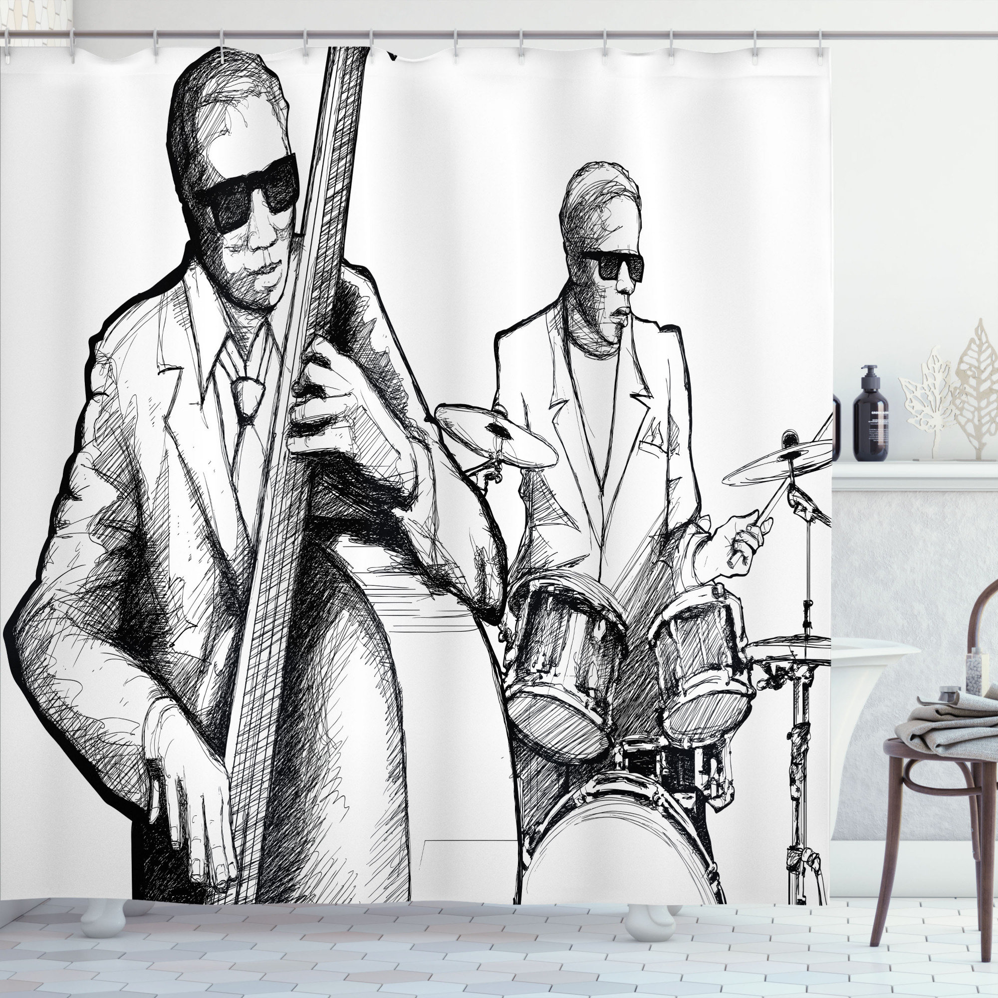 Ambesonne Music Jazz Band Shower Curtain Set | Wayfair