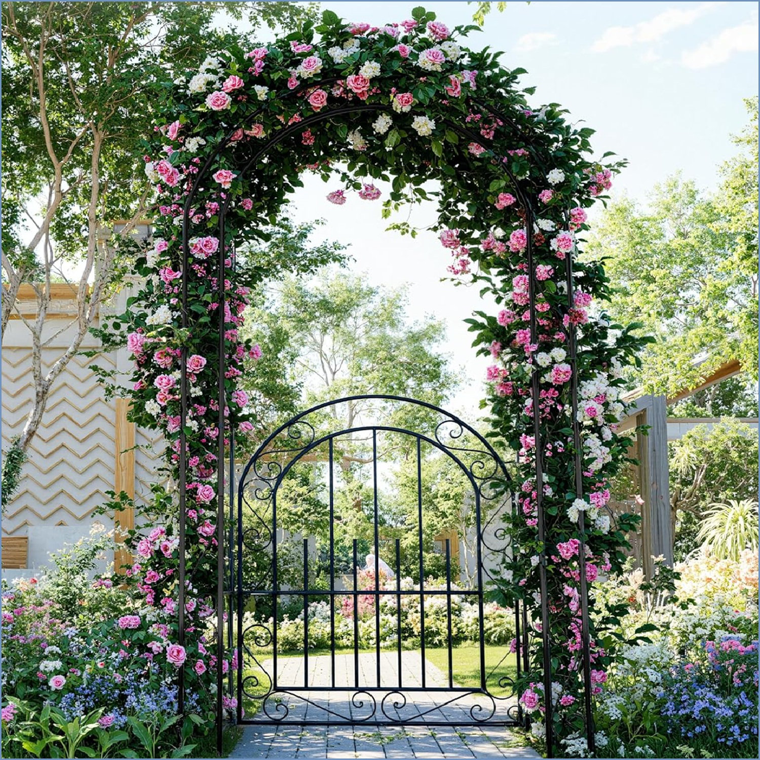 Winston Porter 7 Ft Tall Steel Garden Archway With Single Gate- Metal ...