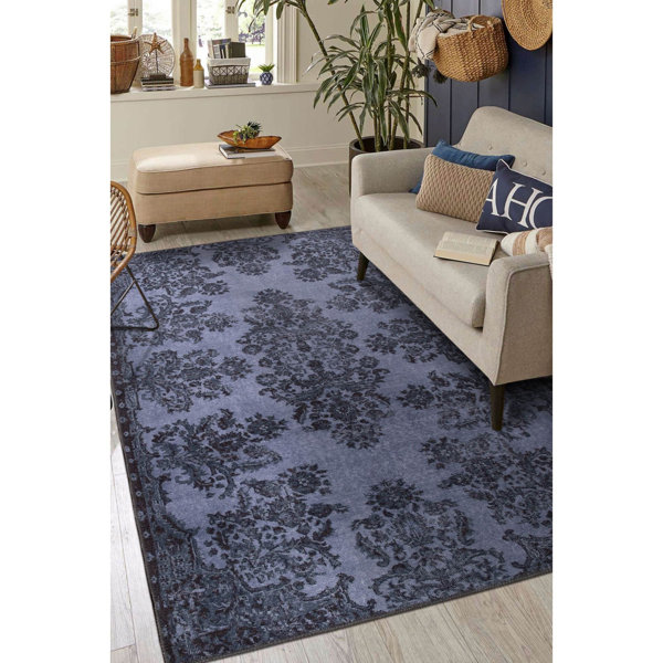 Rosalind Wheeler Barrons Oriental Machine Woven Blue Area Rug | Wayfair ...