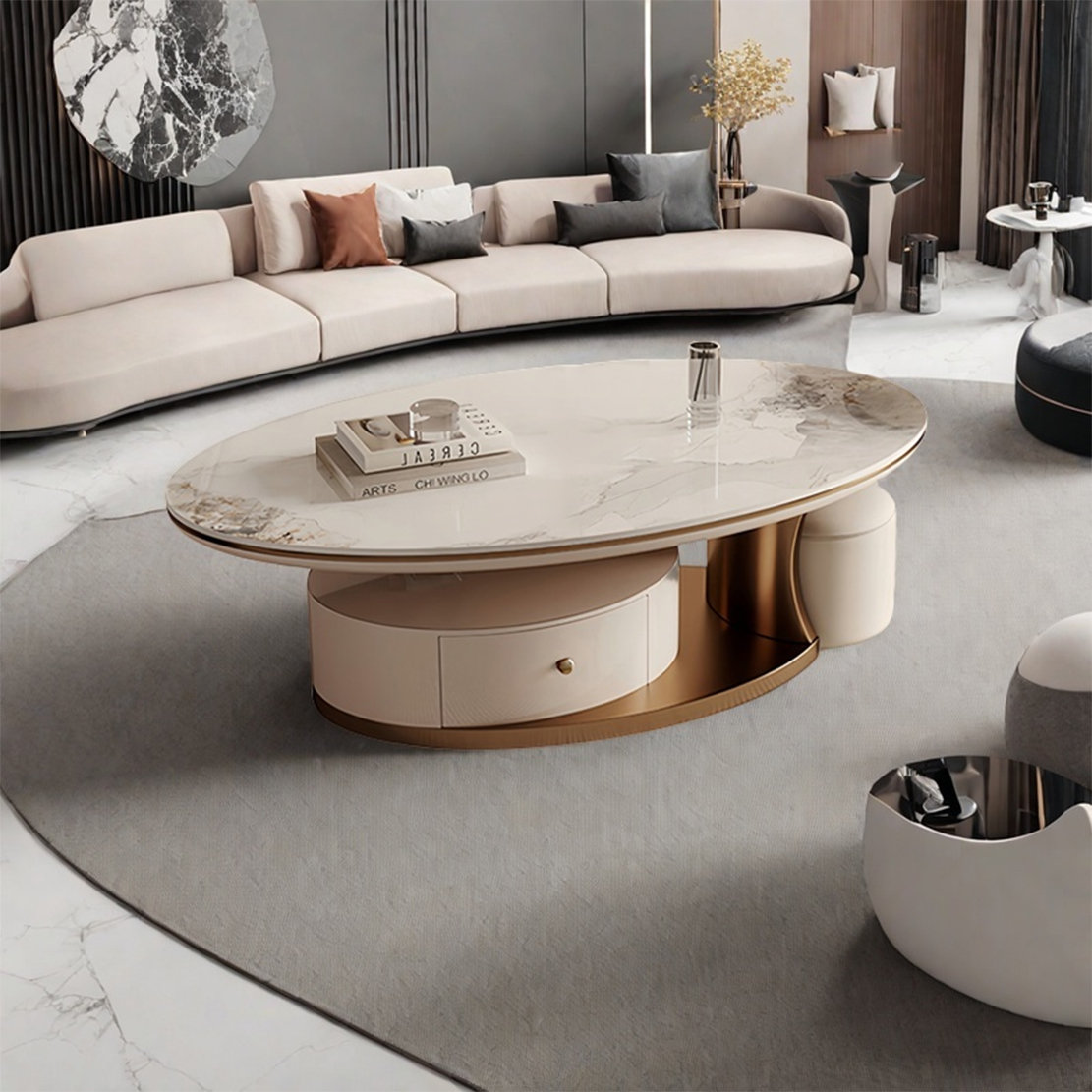 Wu's StylishVault Modern storage oval rock plate coffee table | Wayfair