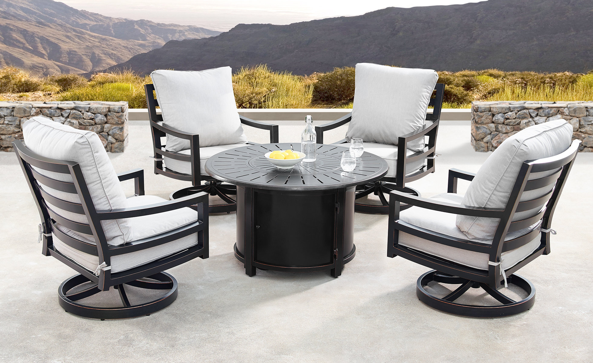 Oakland Living Outdoor Aluminum 44 In. Round Fire Table Set With Four ...