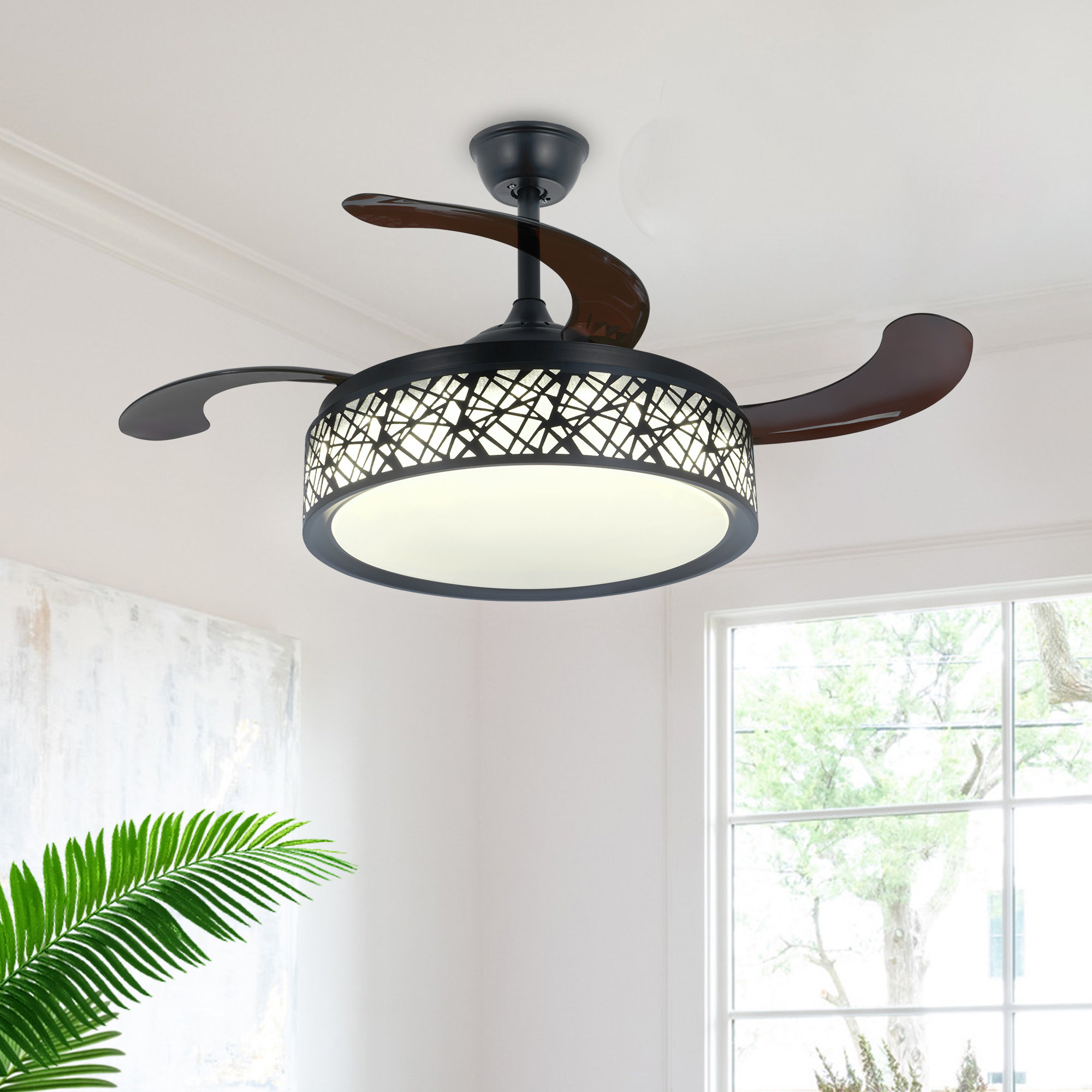 Ivy Bronx 42'' Geisi 4 - Blade LED Retractable Blades Ceiling Fan ...