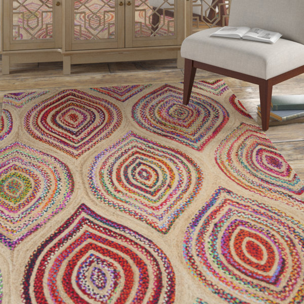 Bungalow Rose Abhay Hand Woven Jute/Chindi Geometric Rug in Natural ...