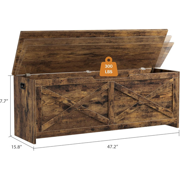 August Grove Farmhouse Wooden Storage Chest Bench with Safety Hinge for ...
