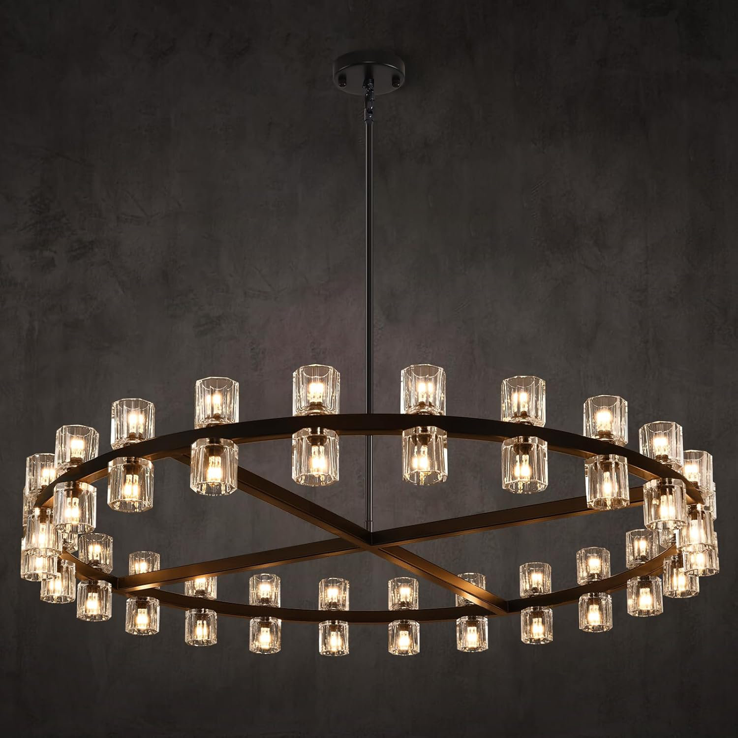 Everly Quinn 48-Light 48" Dimmable Round Crystal Cup Style Chandelier ...