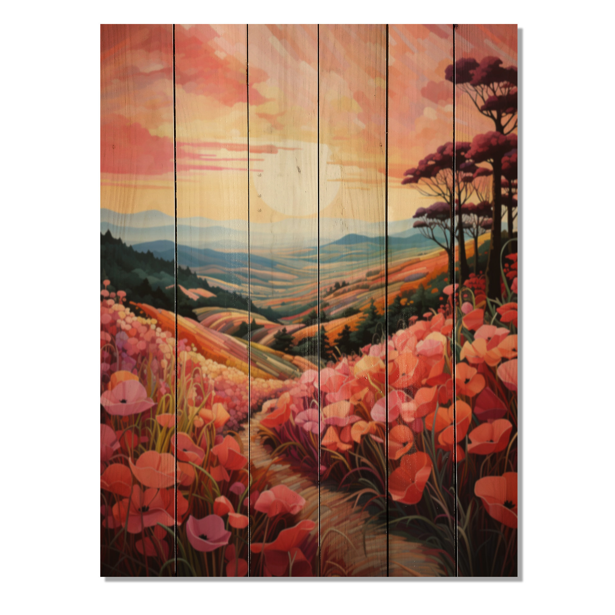 Red Barrel Studio Countryside Red Poppy Field VII On Wood Print | Wayfair