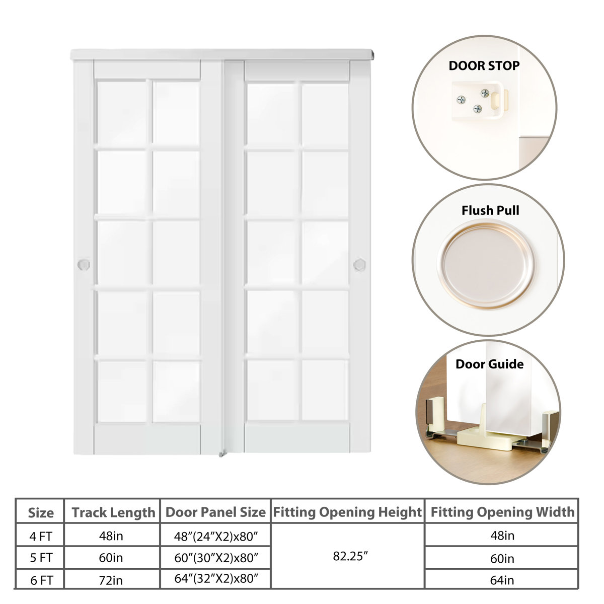 DOOOLI 2 MDF Interior Slab Doors With Aluminium Hardware Bypass Sliding ...