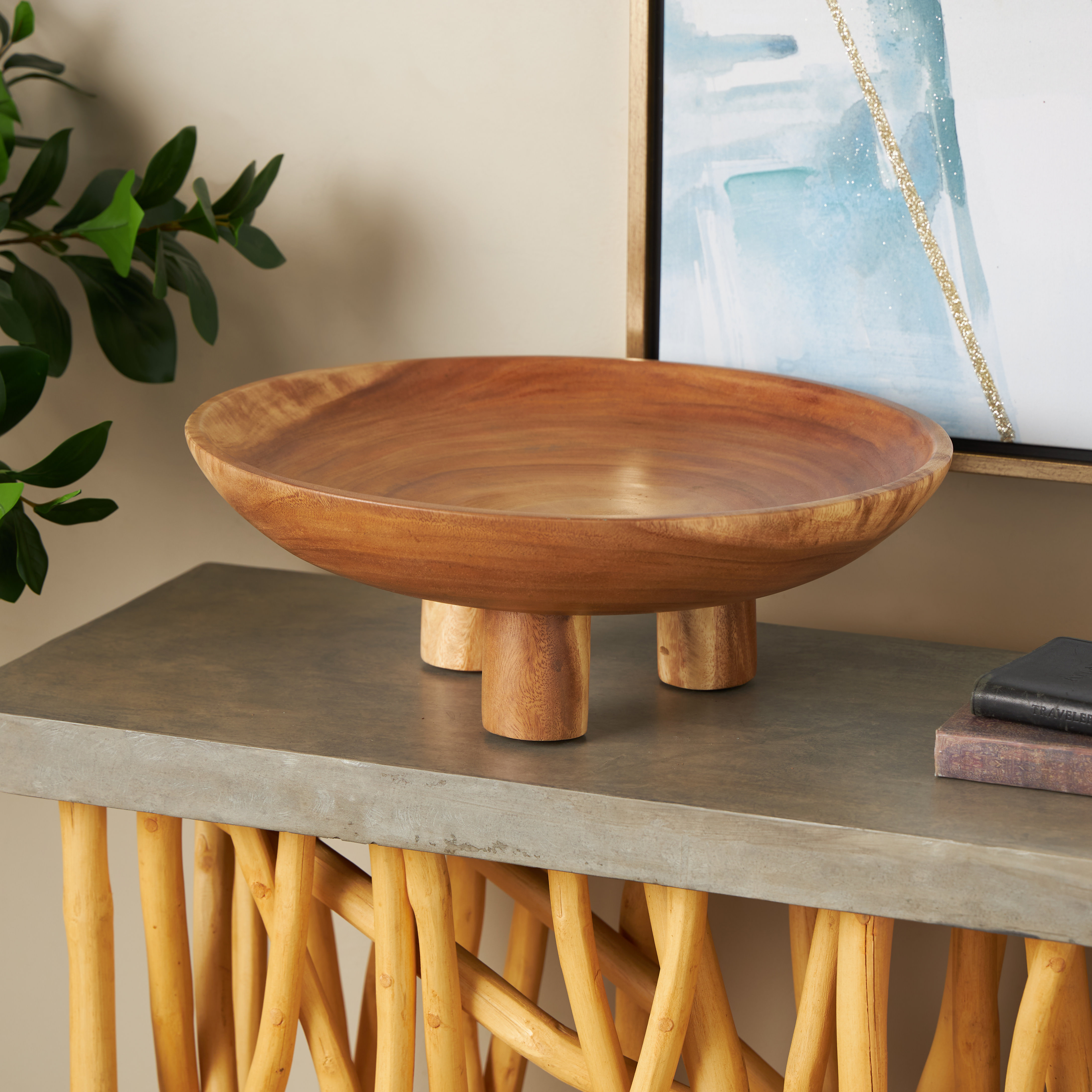 Ebern Designs Kai Cole and Grey Teak Wood Handmade Round Brown ...