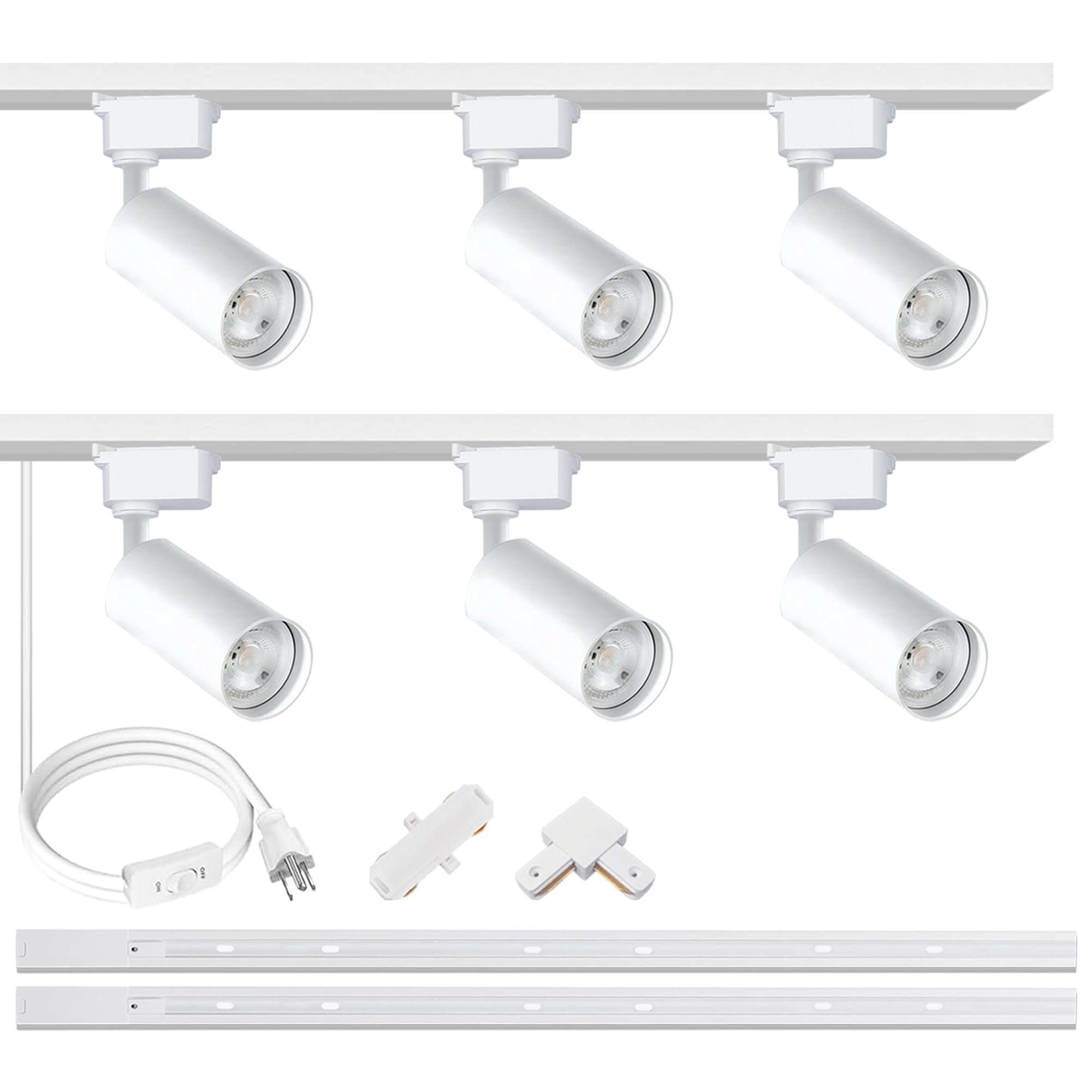 POGBUT 6-Light Dimmable White LED Track Lighting Kit, J&L Type Rails ...