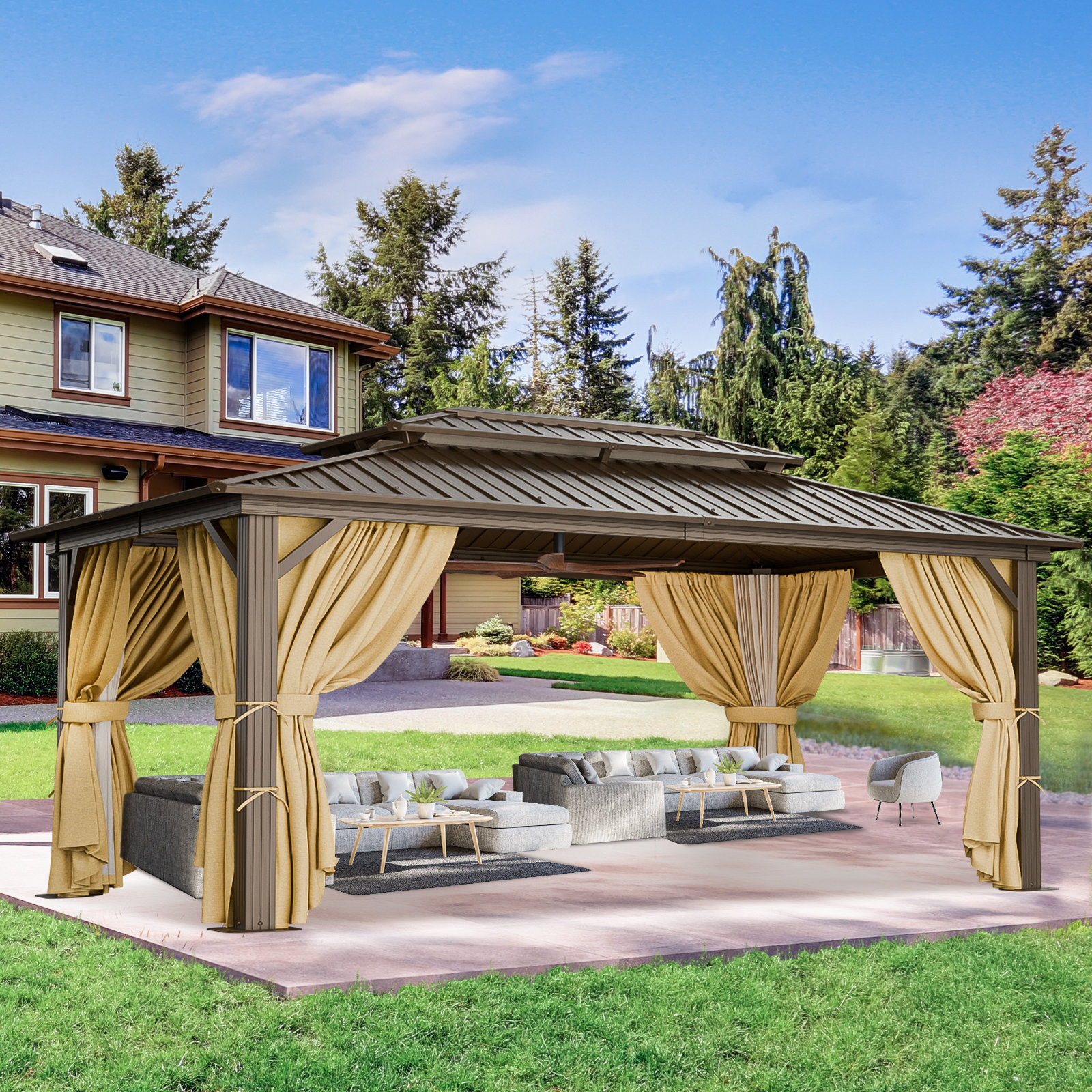 HOTEEL 10'x15' Steel Hardtop Gazebo with Double Roof - Weatherproof ...