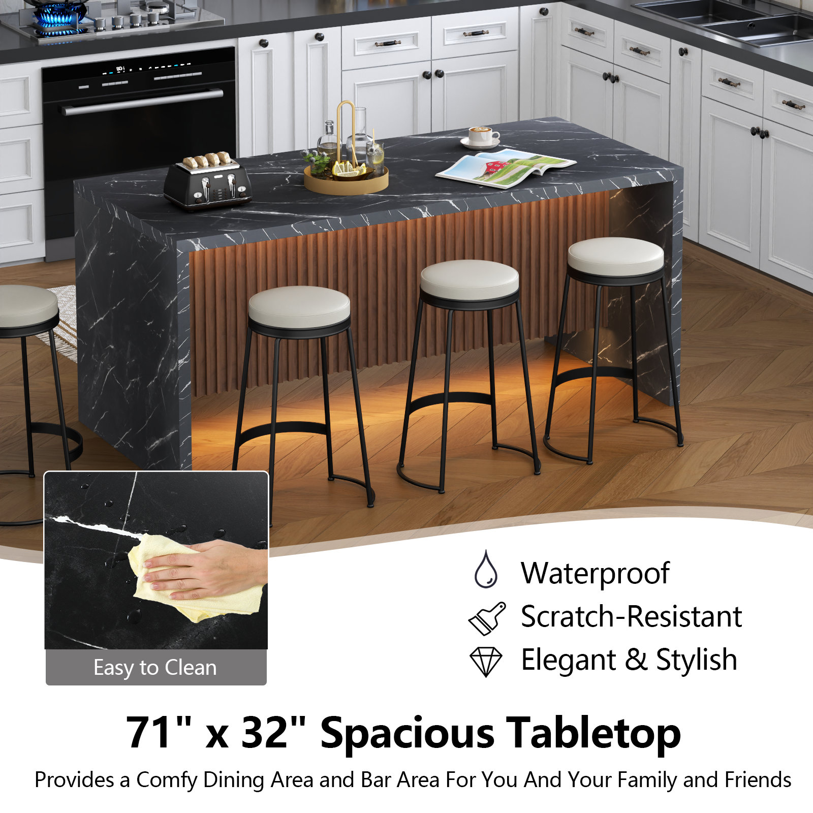 Mesa De Marmol Comedor 71" Imitation Marble Dining Table With LED ...