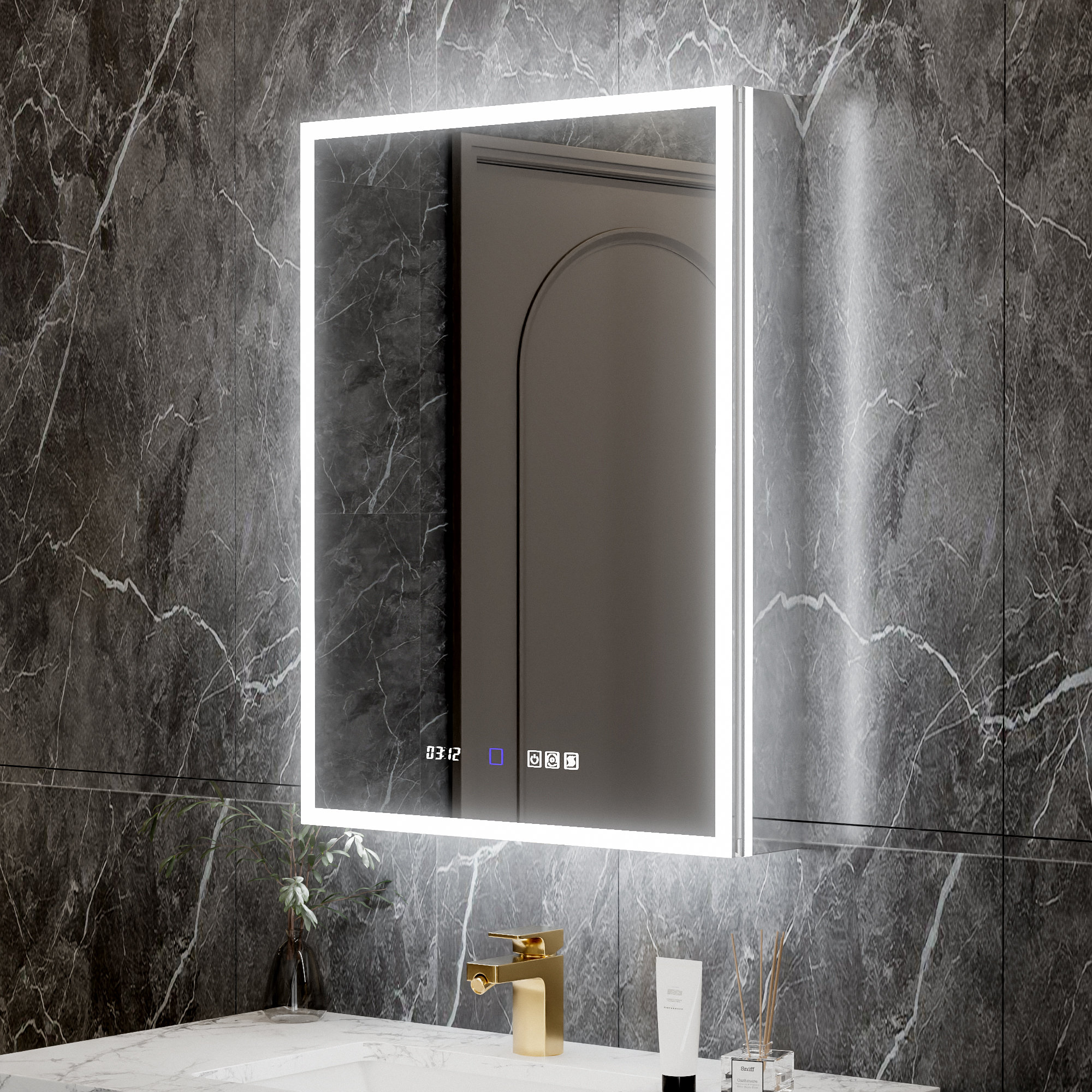MODLAND Twels 32"H LED Lighted Backlit Mirror Bathroom Medicine Cabinet ...