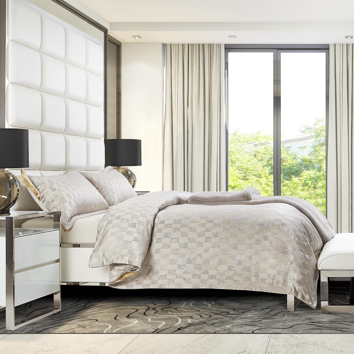 Michael Amini Novara 3-Piece Duvet Set - Platinum | Wayfair