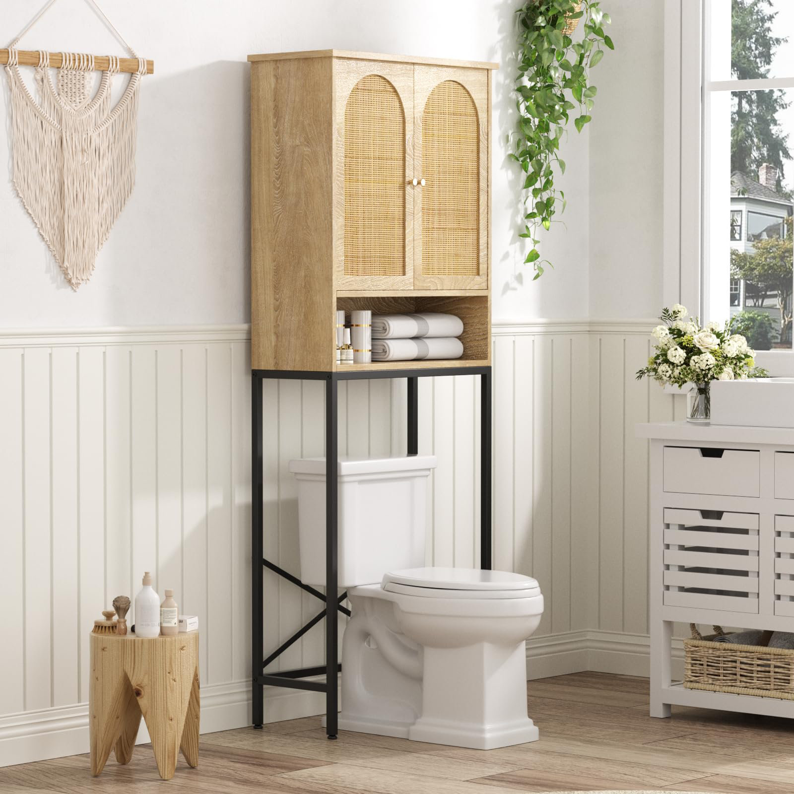 Bay Isle Home™ Rattan Over The Toilet Cabinet With Metal Stand ...