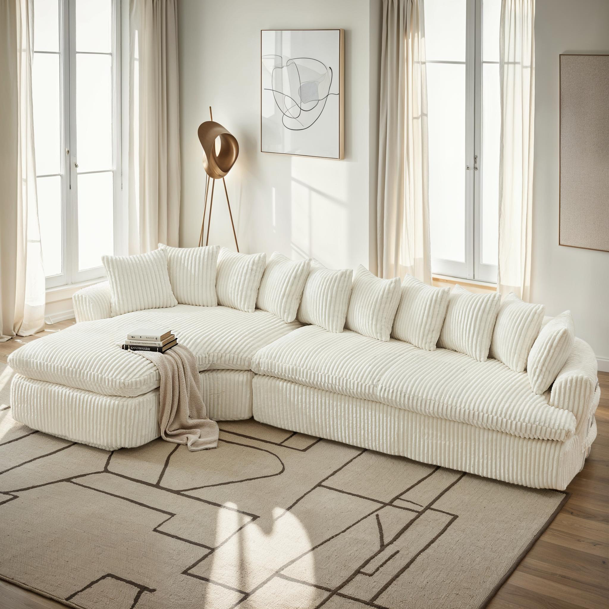 Latitude Run® 127" Large L-Shaped Sectional Sofa, Elegant Curved Design ...