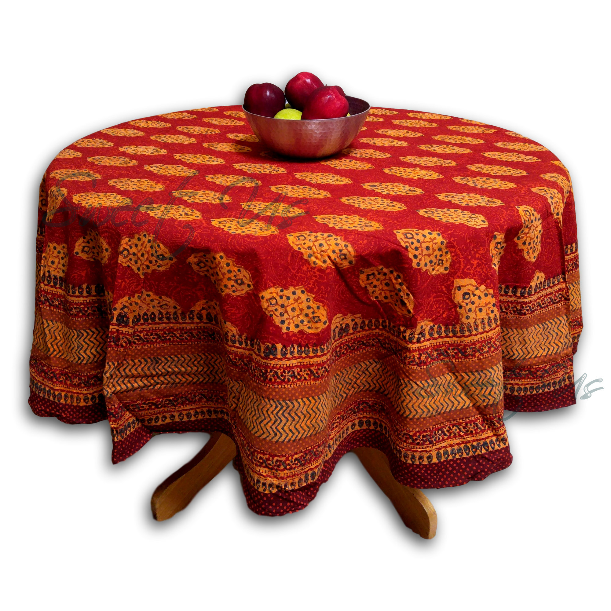 Sweet Us Cotton Block Print Geometric Round Tablecloth | Wayfair
