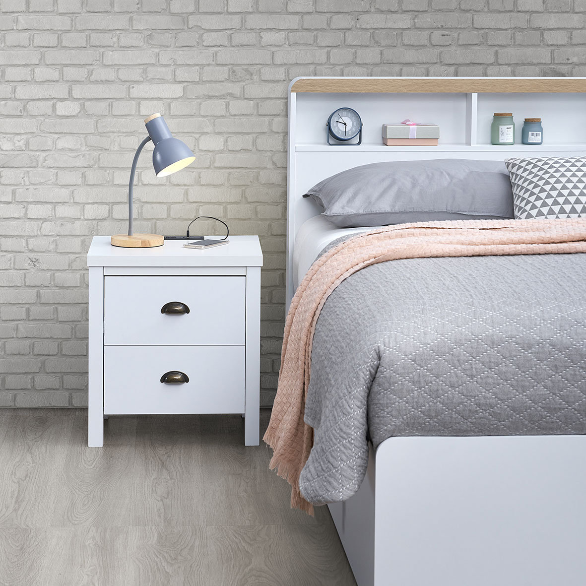 Winston Porter Off White End Table With Drawers For Bedroom Living Room ...