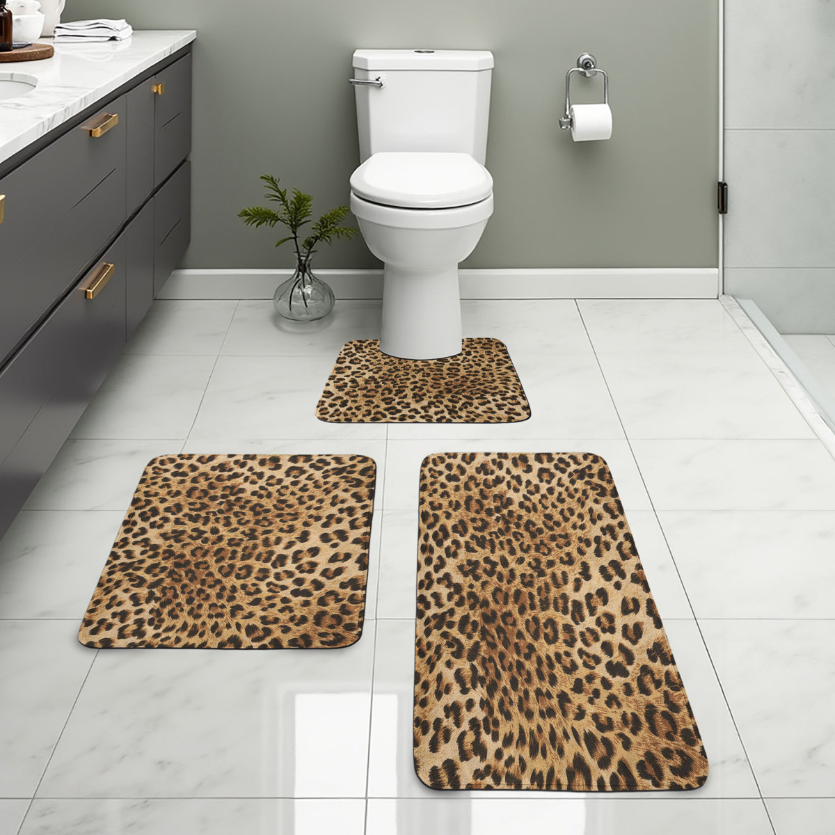 East Urban Home Leopard Print Bathroom Rug Set 3 Pieces U-Shape ...