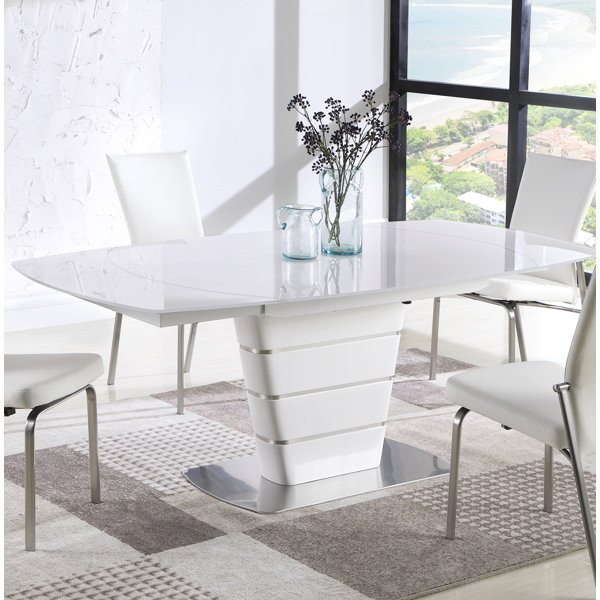 Orren Ellis Iskander Contemporary White Motion-Extendable Dining Table ...