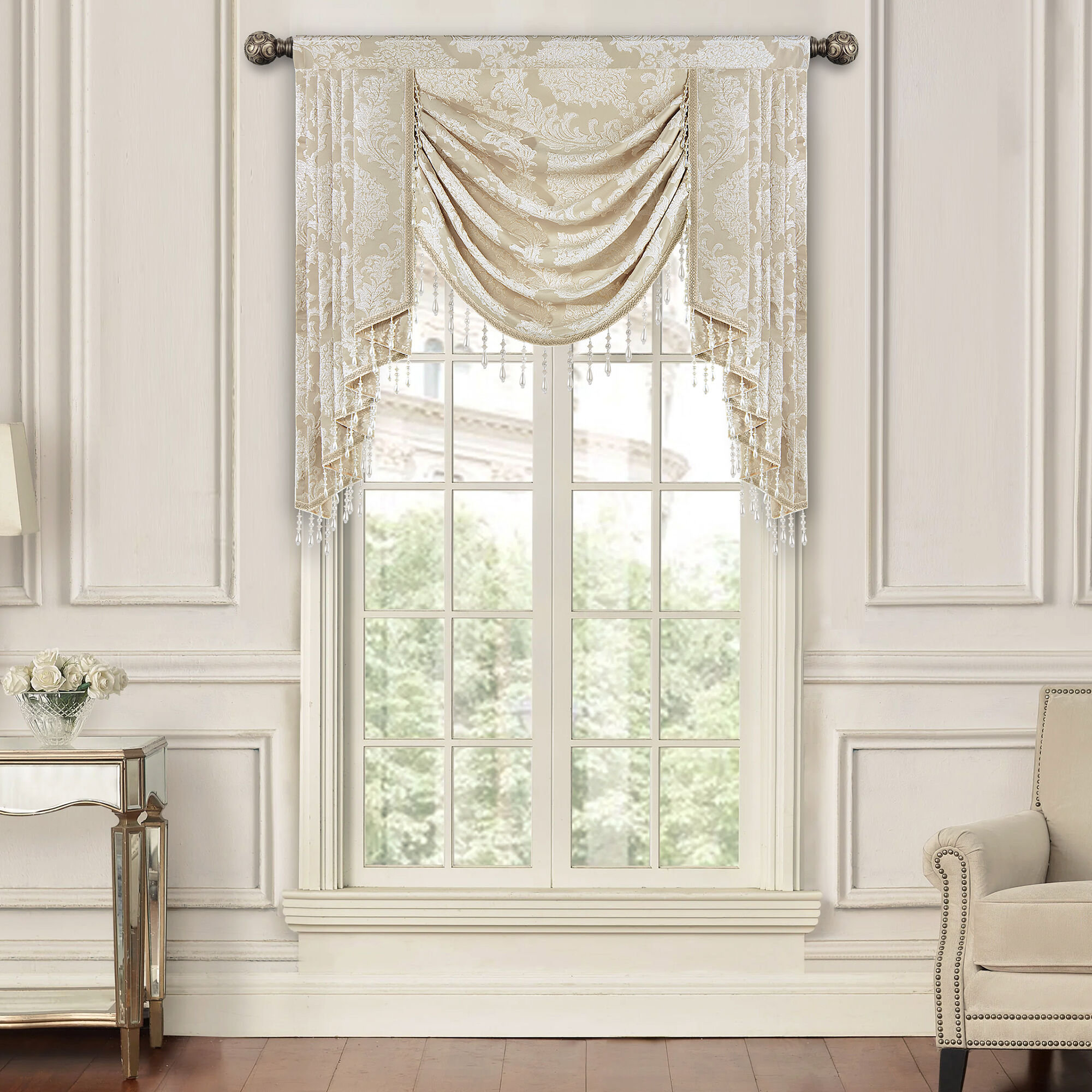 TOPLUXE Damask Window Valance in Beige & Reviews | Wayfair