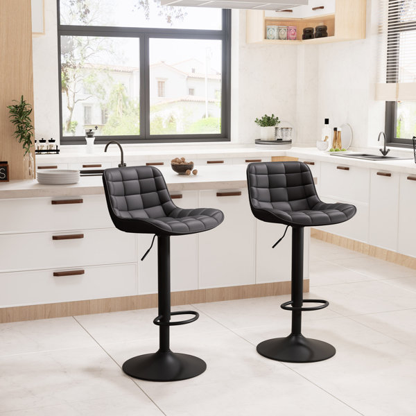Hokku Designs Zager Swivel Adjustable Height Bar Stool Leather ...