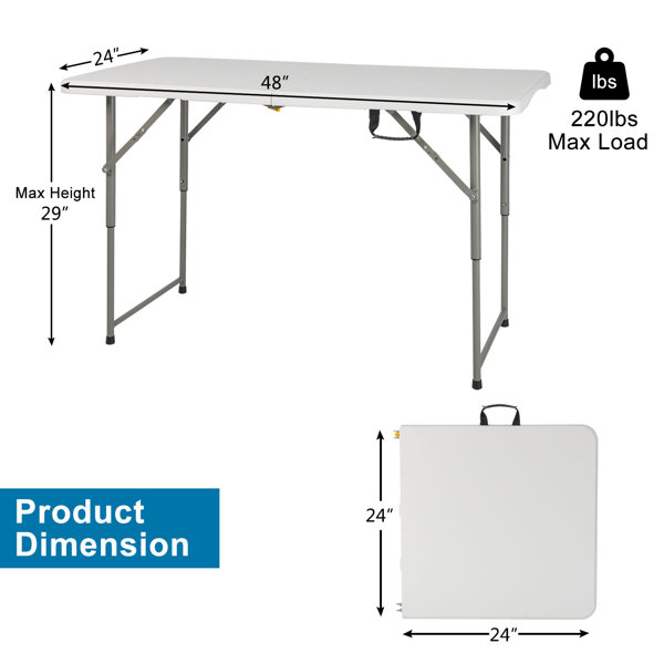 Winado 48" Plastic Rectangular Adjustable Portable Folding Table ...