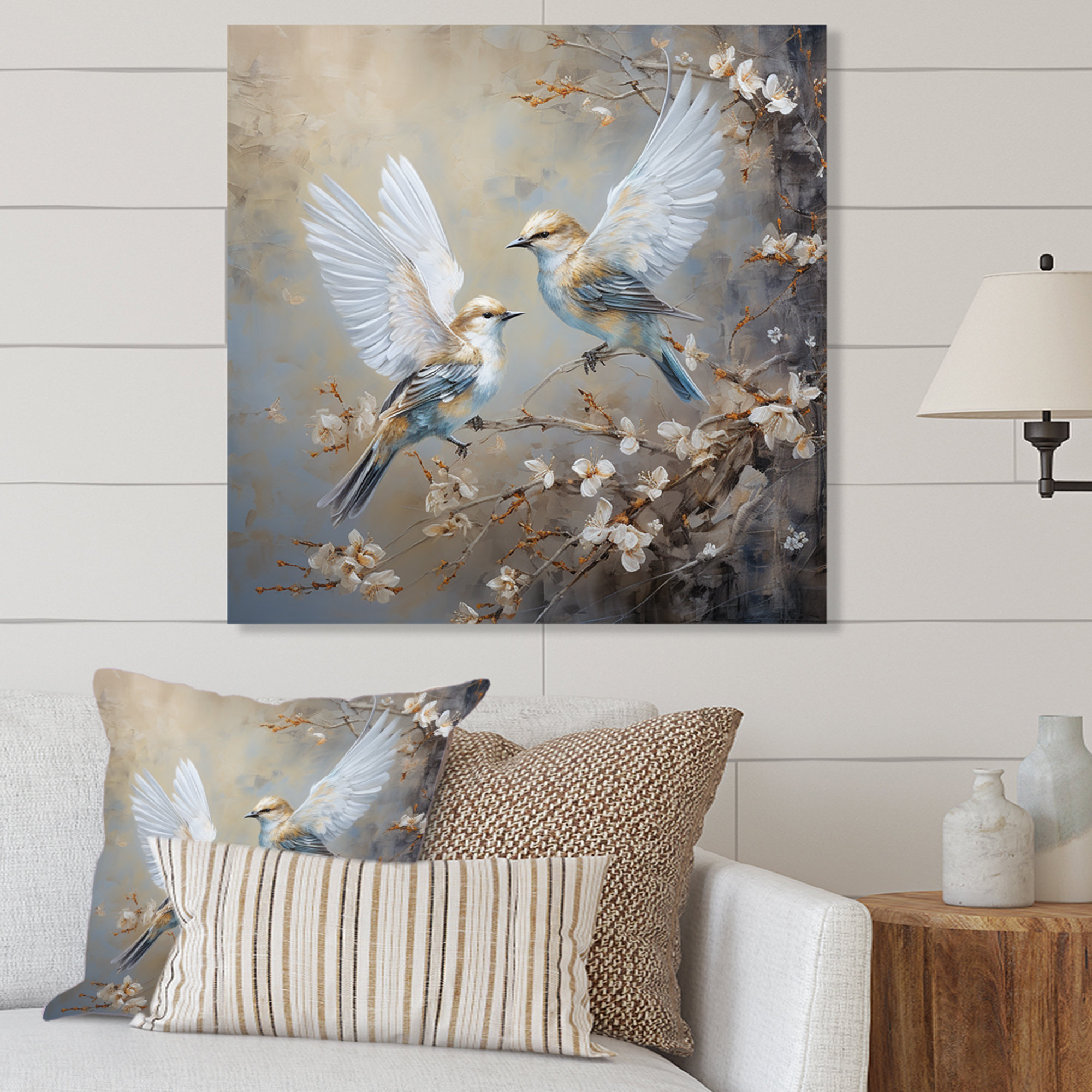 Red Barrel Studio® Grey Birds On Floral Tree II - Bird Metal Wall Art ...