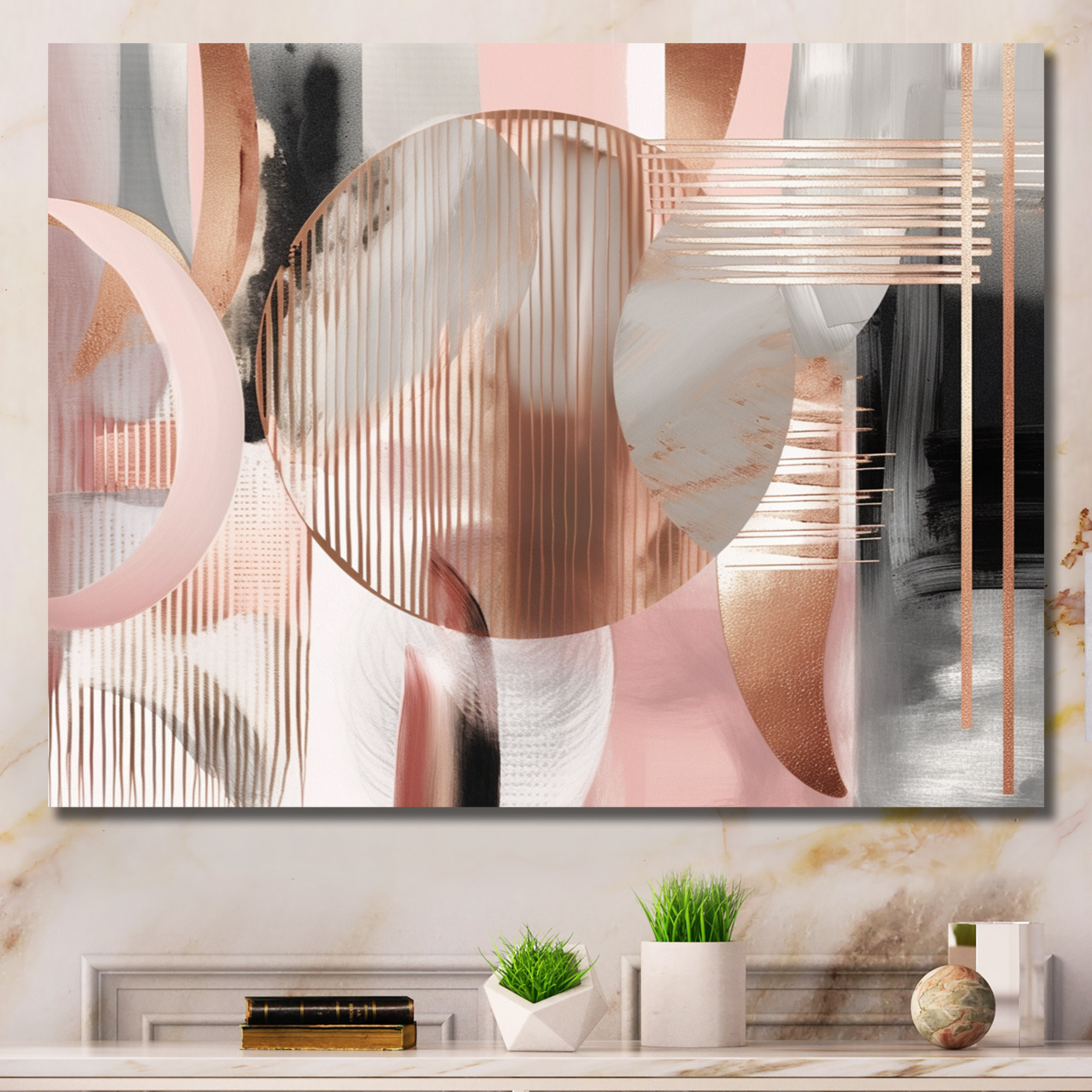 Mercer41 Pink Stripes And Lines Modern Art IV - Modern Shapes ...