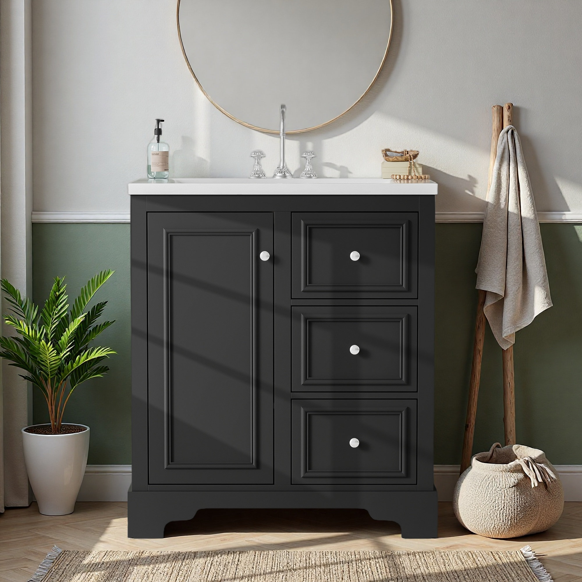 Winston Porter 30-Inch Bathroom Vanity Cabinet With Ceramic Basin | Wayfair