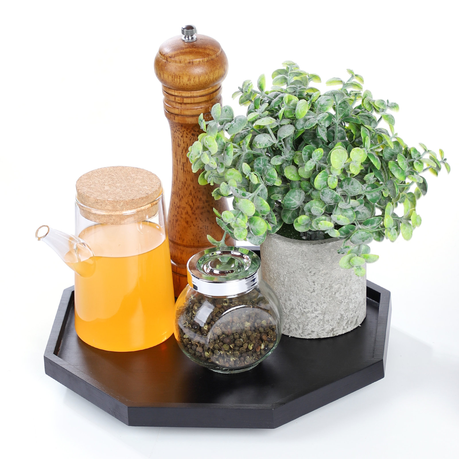 Ebern Designs Rotating Tray Black Single-layer,Octagonal Lazy Susan ...