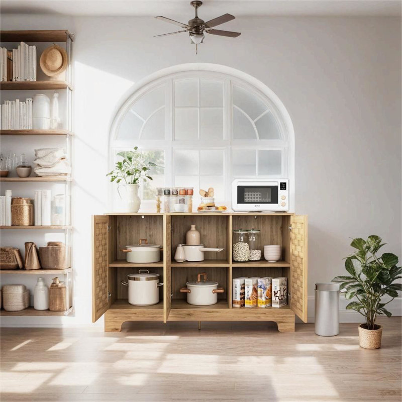 Wrought Studio™ Katriece Sideboard with Three Woven Rattan Doors and ...