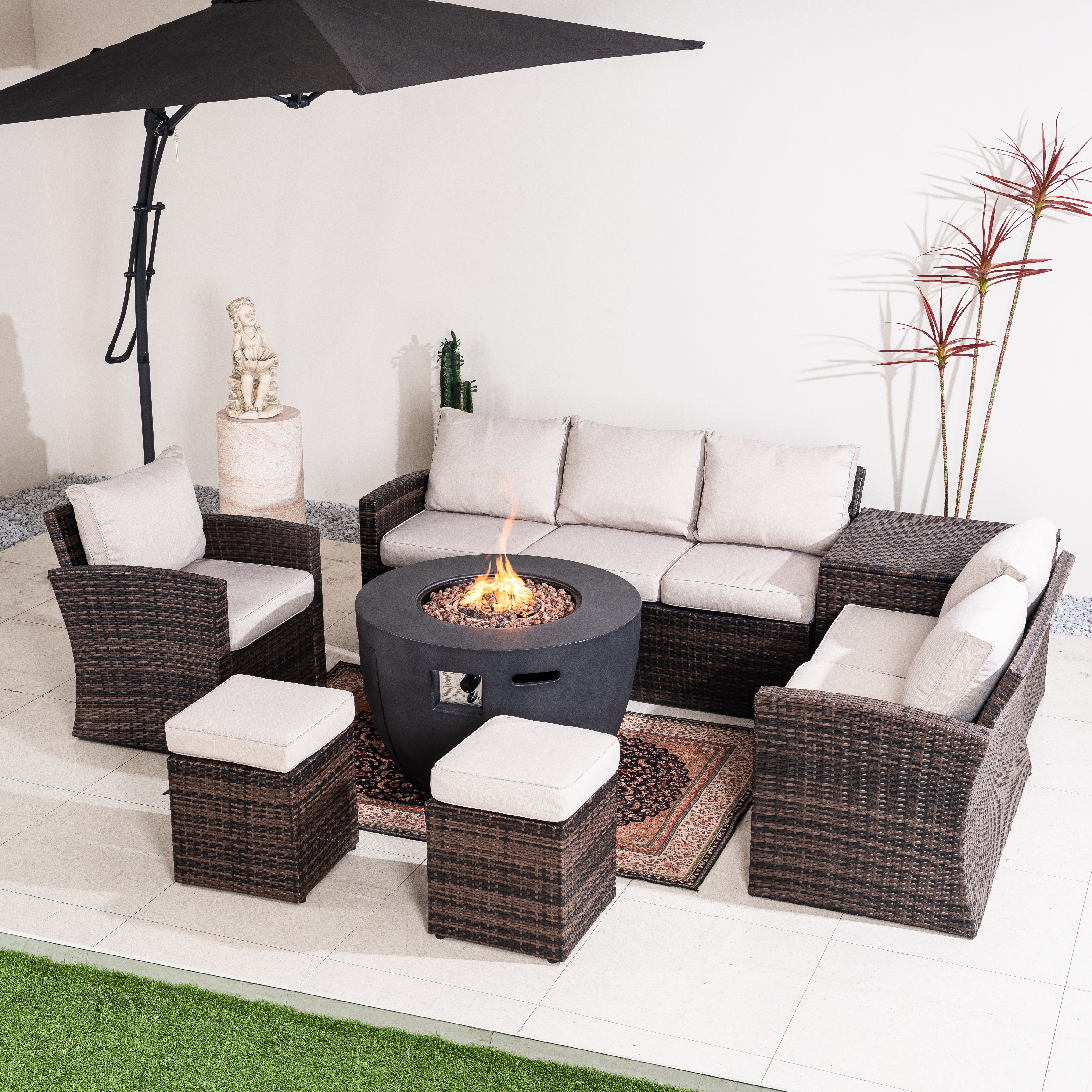 Latitude Run® 8-Person All-Weather Wicker Patio Set - Premium Fire Pit ...