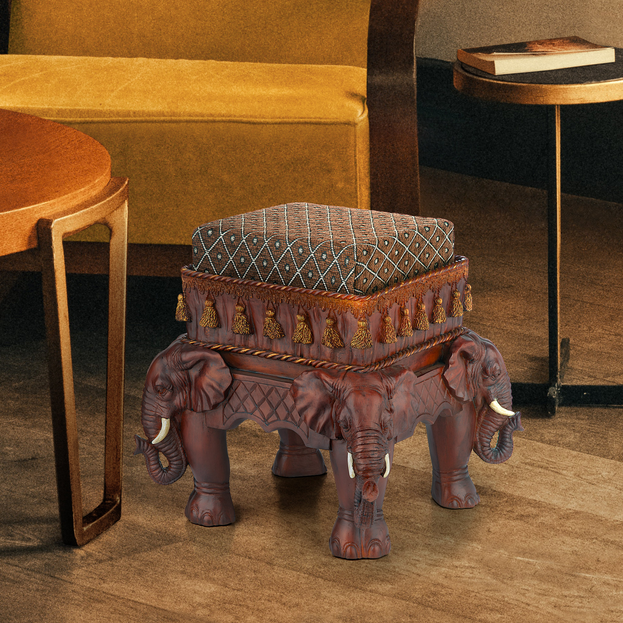 Design Toscano Maharajah Elephants Upholstered Footstool & Reviews ...