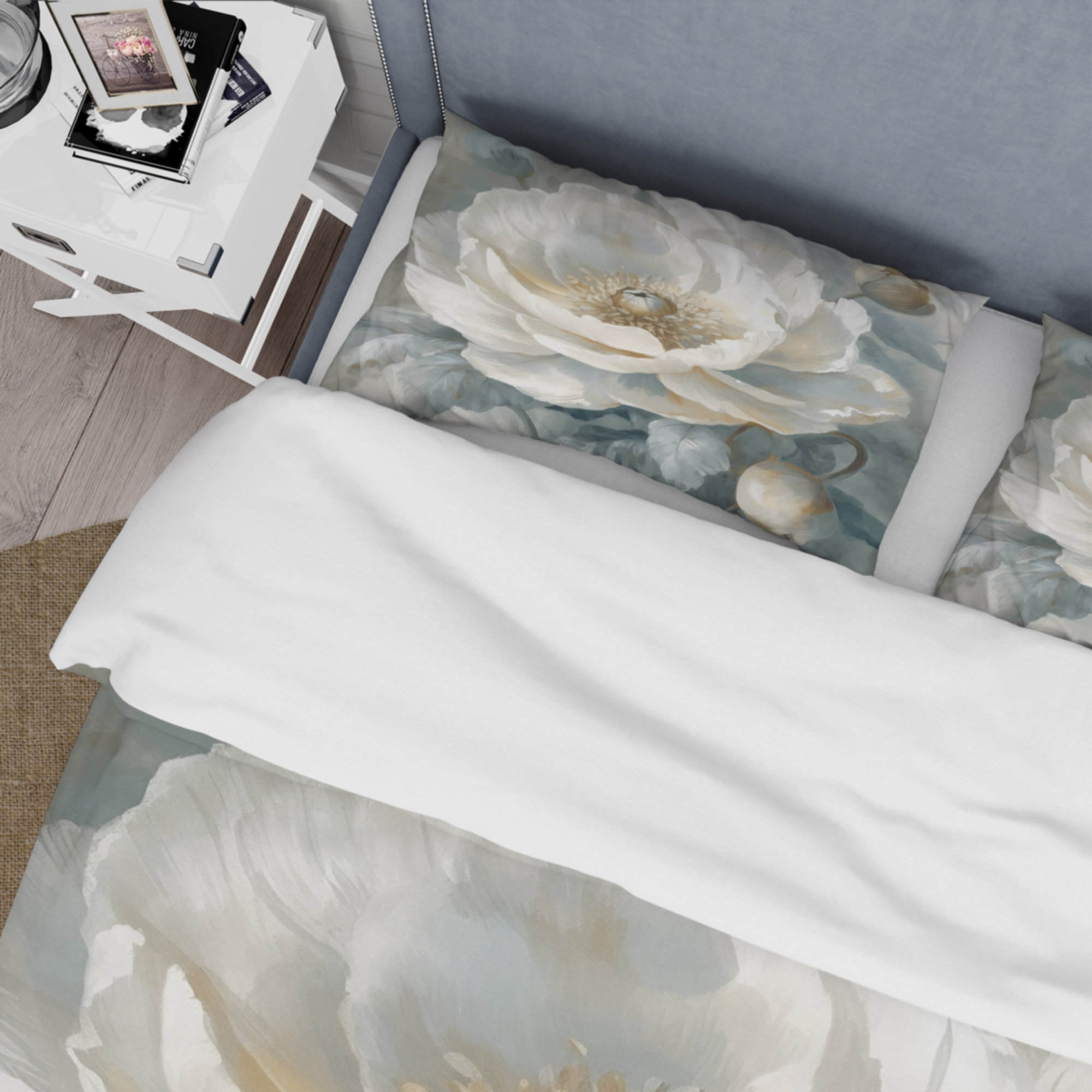 Design Art White Blue Peonies Symphony I BeddingMicrofiber / Polyester ...