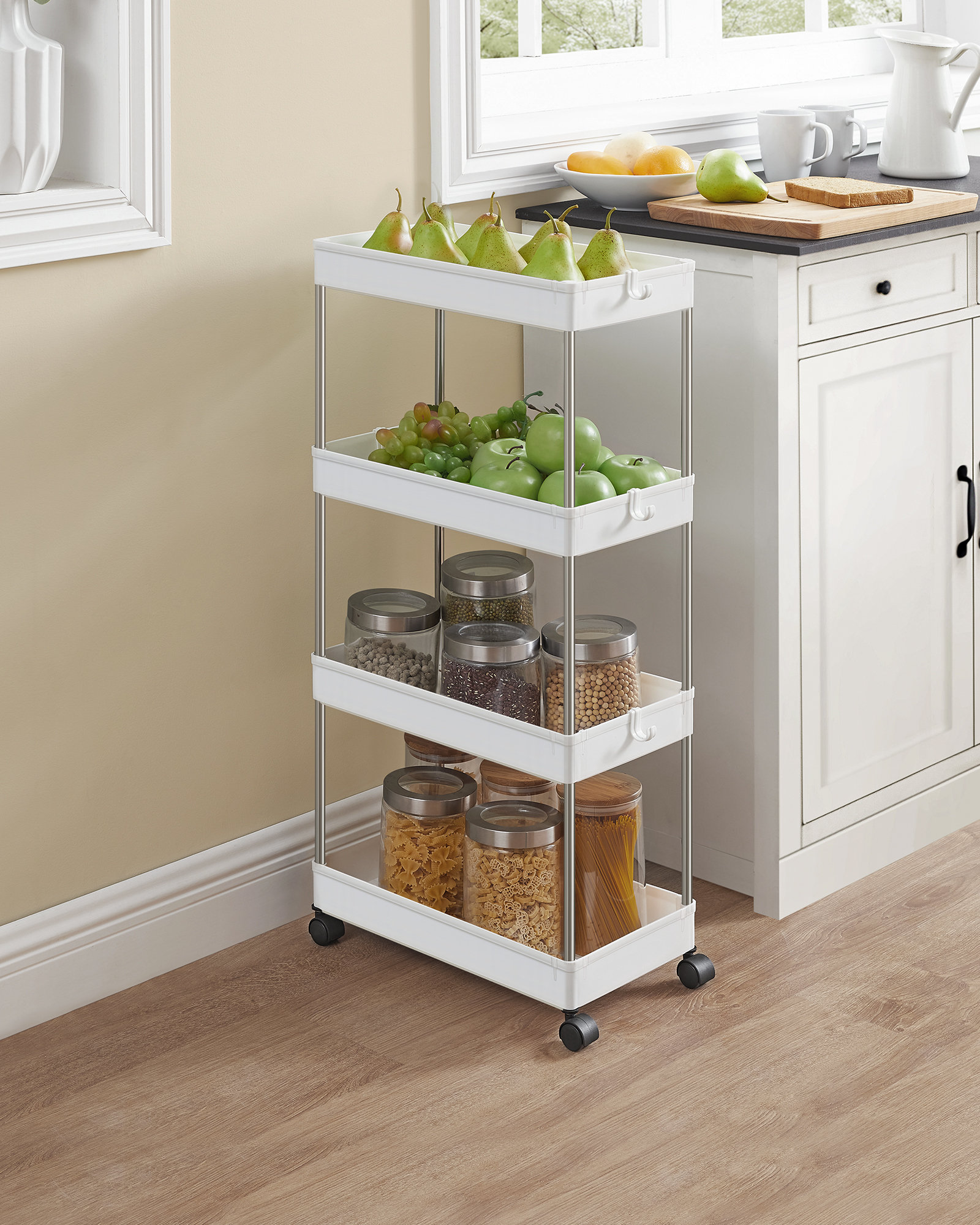 SONGMICS HOME SONGMICS 4-Tier Slide Out Storage Cart, Slim Rolling Cart ...