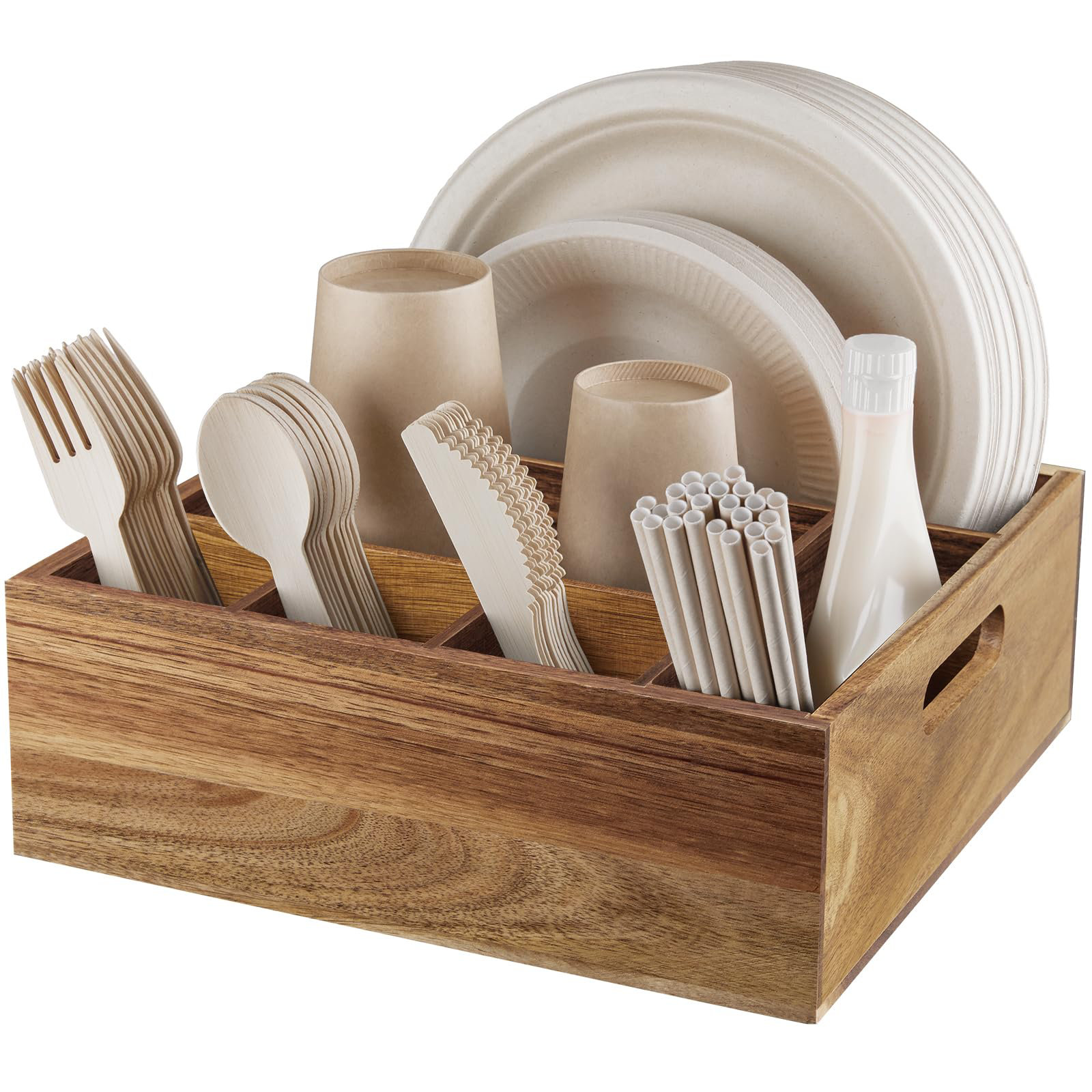 Loon Peak® Acacia Wood Utensil Holder For Party - Paper Plate Organizer ...