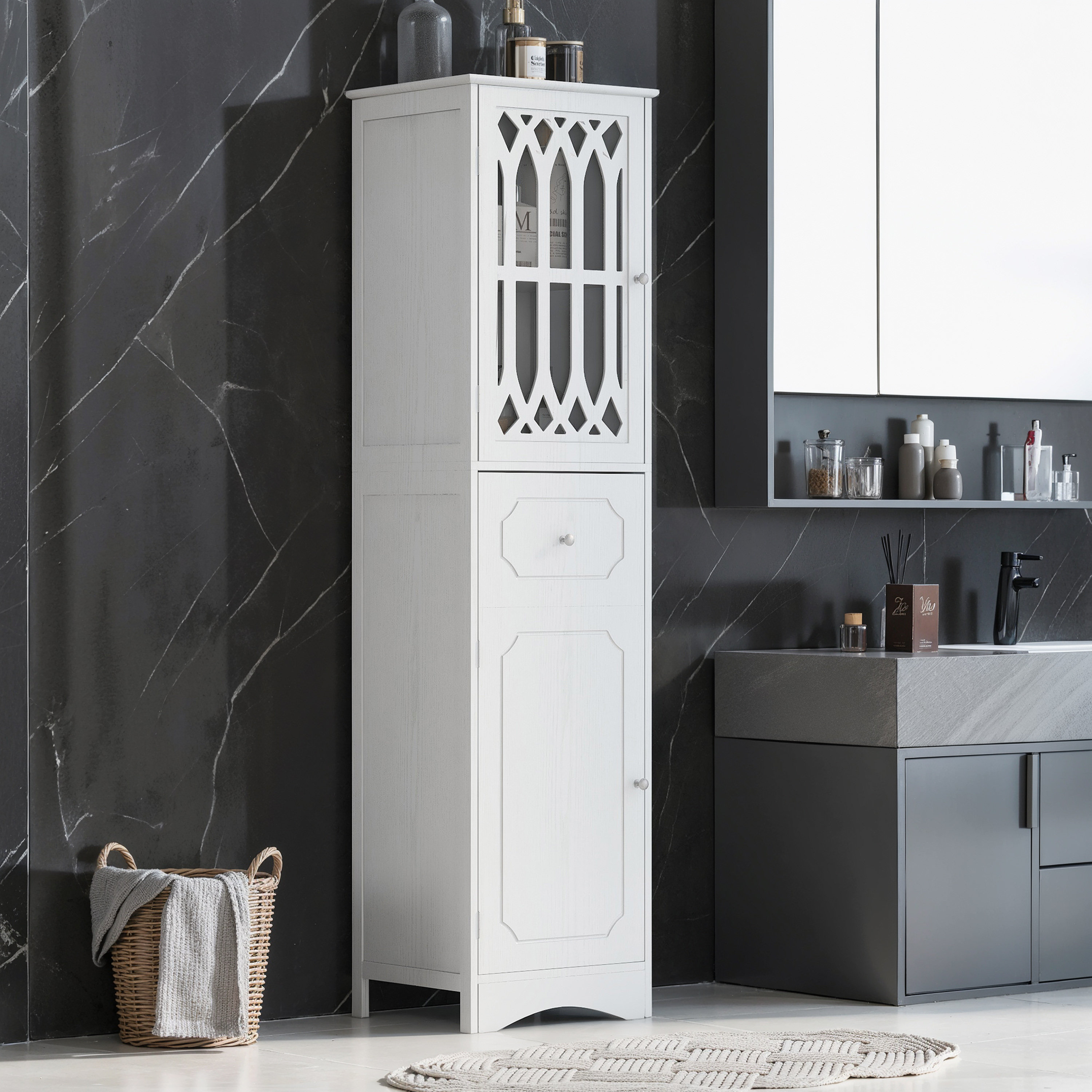 Winston Porter Separate Bathroom Storage Cabinet with Drawers, Acrylic ...