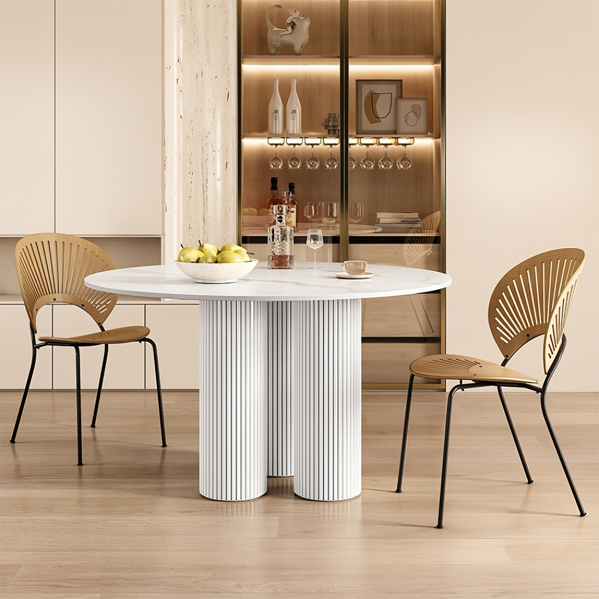 Jihagao Simple White Round Rock Slab Dining Table Sets | Wayfair